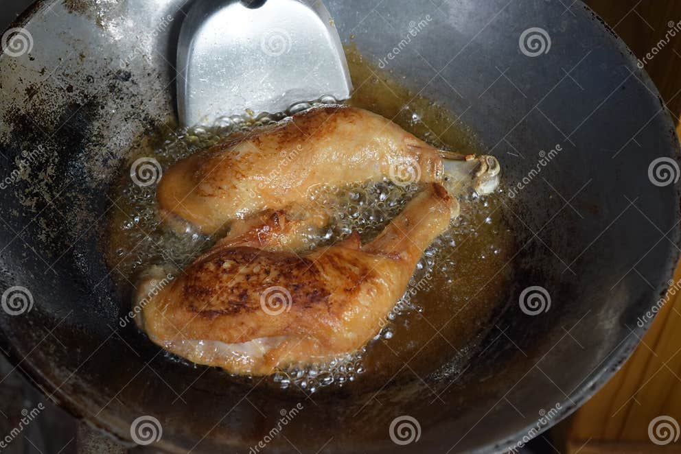 Fried Chicken Calves in an Iron Pan Stock Photo - Image of cook ...