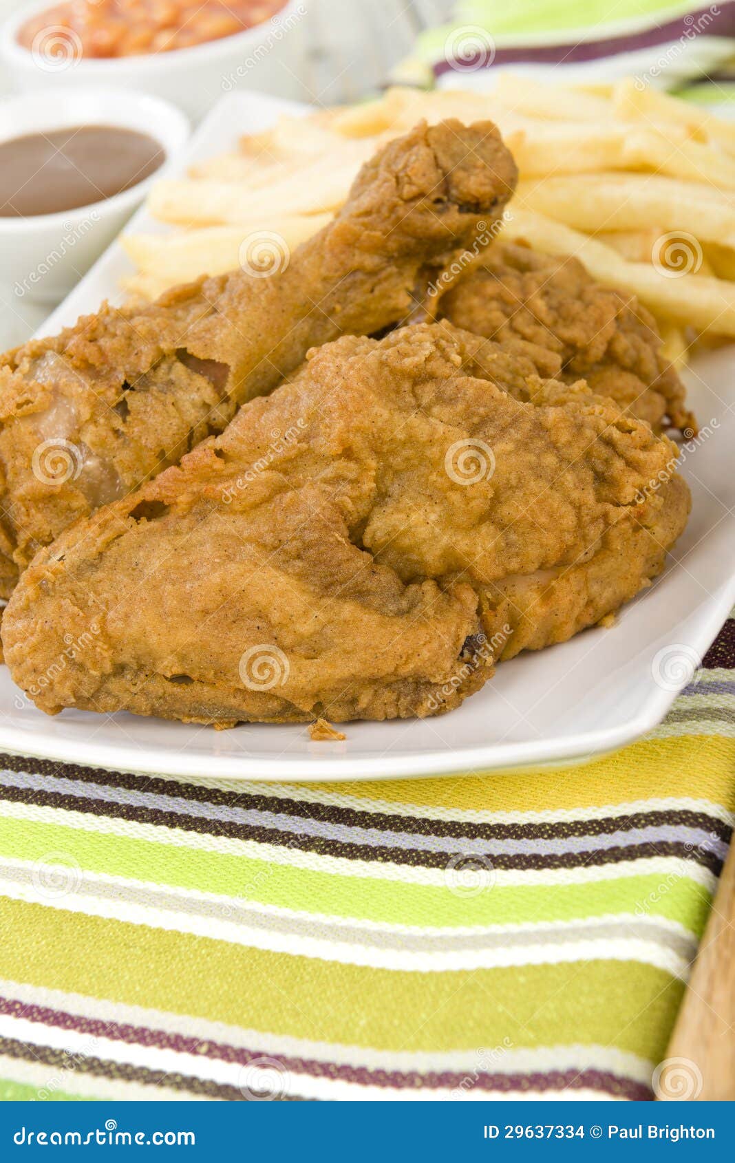 Fried Chicken & Chips stock photo. Image of bowl - 29637334