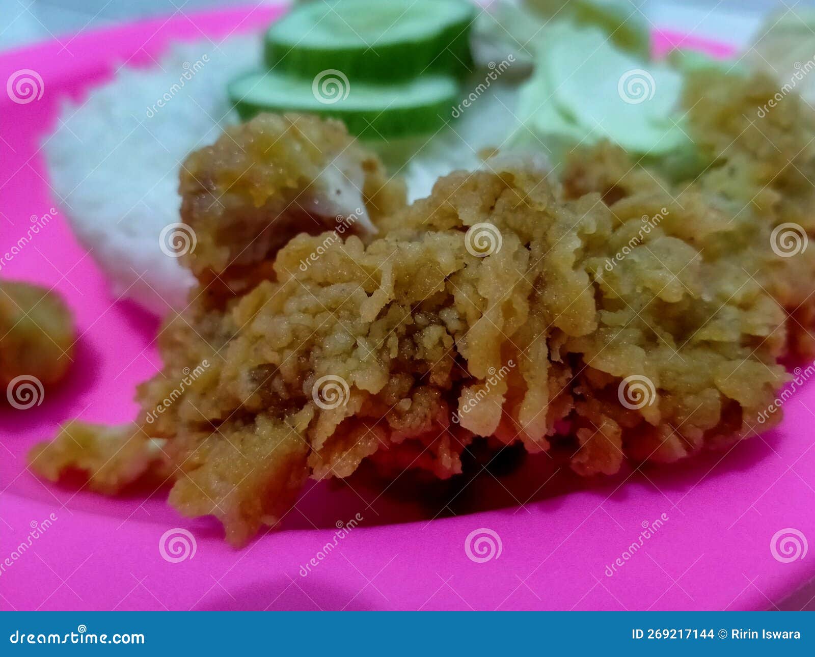 Fried Chicken, Cucumber and Rice Stock Photo - Image of cucumber, cake ...