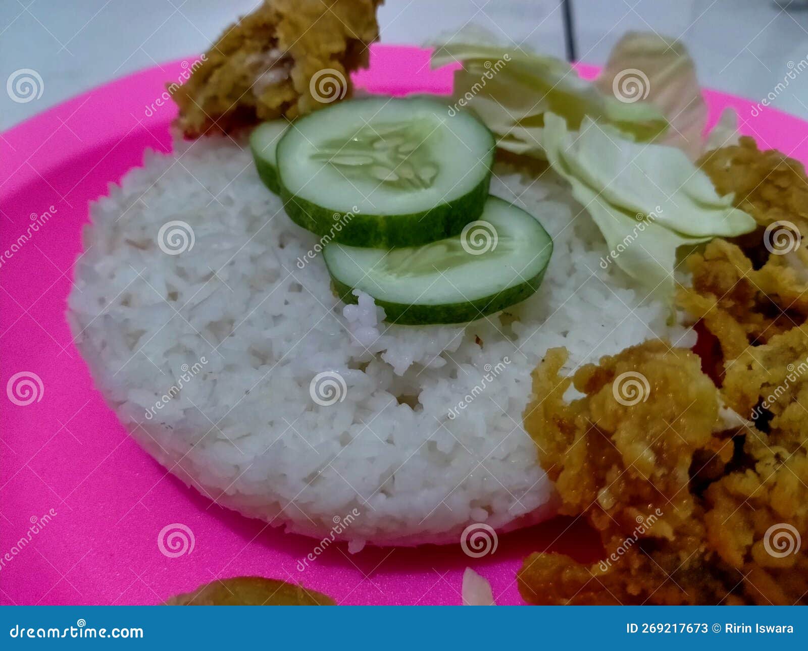 Fried Chicken, Cucumber and Rice Stock Image - Image of curry, lunch ...