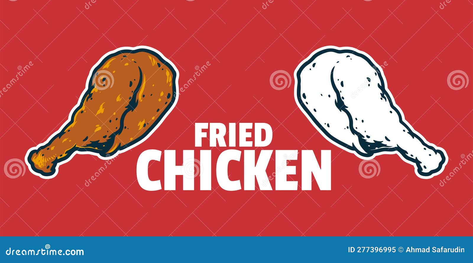 Fried Chicken - Drawing Vector Illustration, Black and White Colors ...