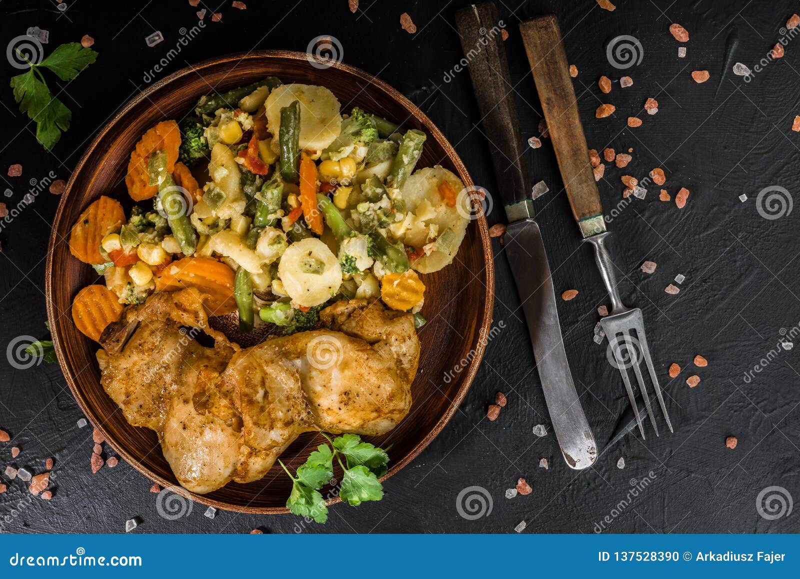 Fried Chicken Fillet with Vegetables Stock Photo - Image of pepper ...