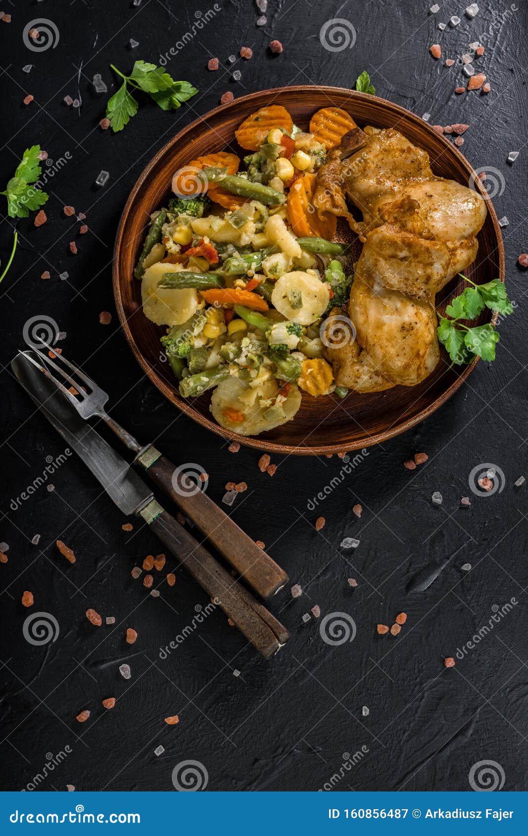 Fried Chicken Fillet with Vegetables Stock Image - Image of bean, meal ...