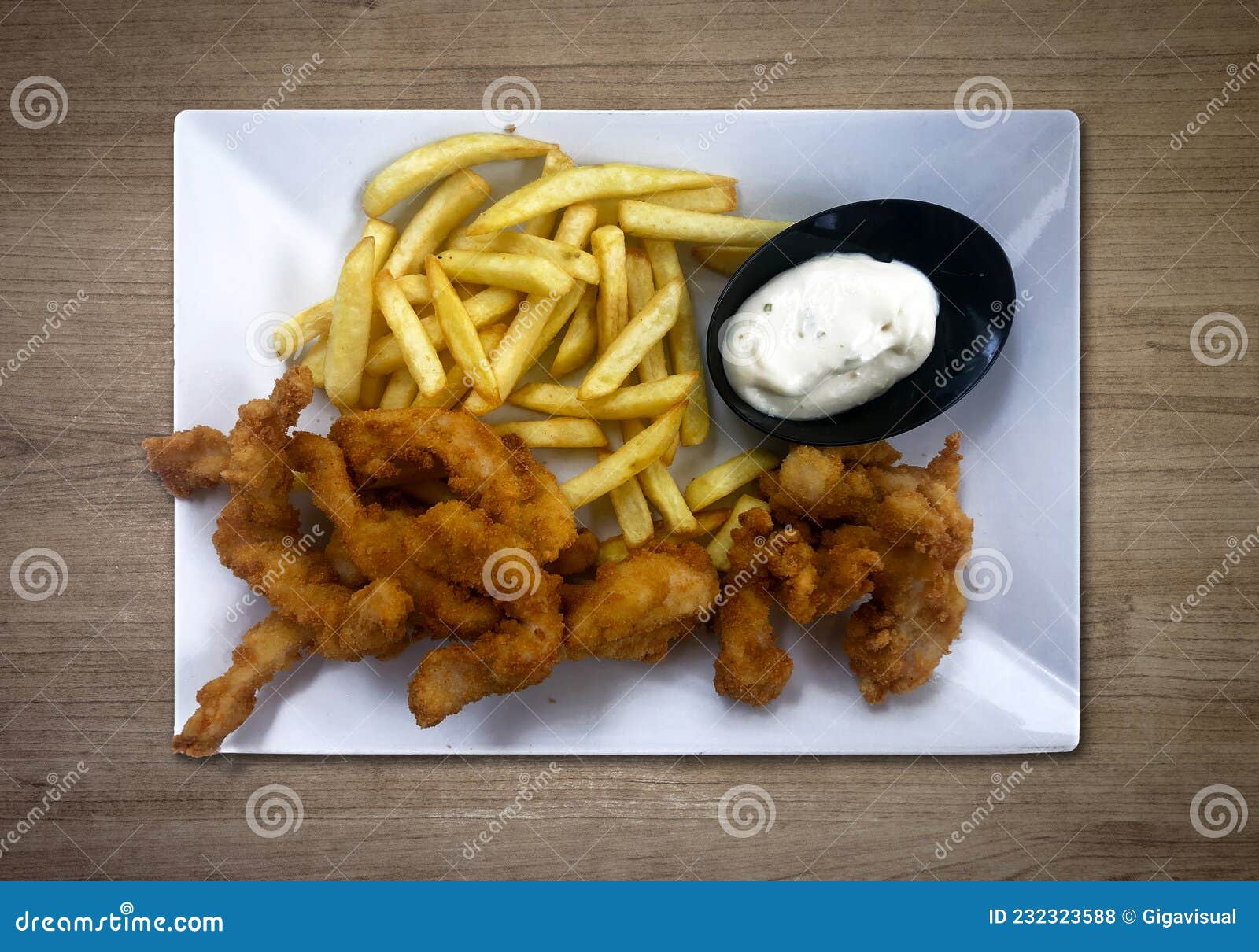 Fried Chicken Fins with Chips Stock Photo - Image of fastfood, europe ...