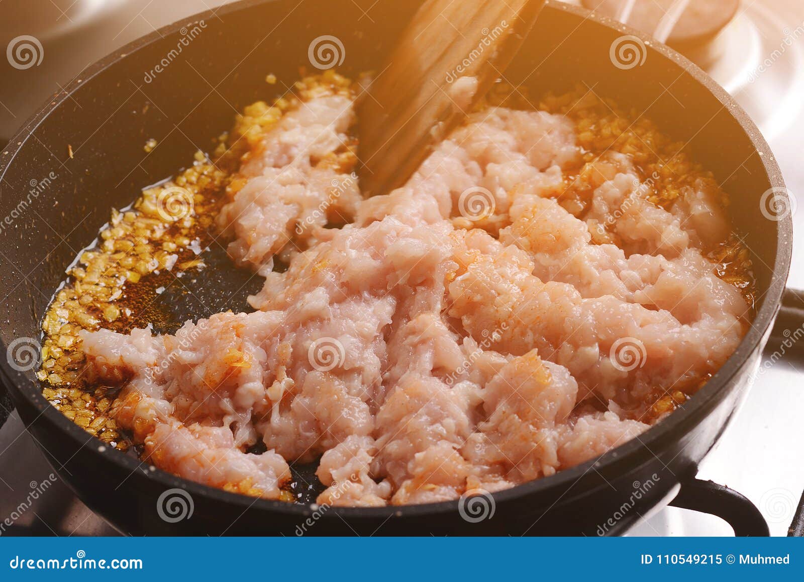 Fried Chicken Forcemeat on Frying Pan Stock Image - Image of condiment ...
