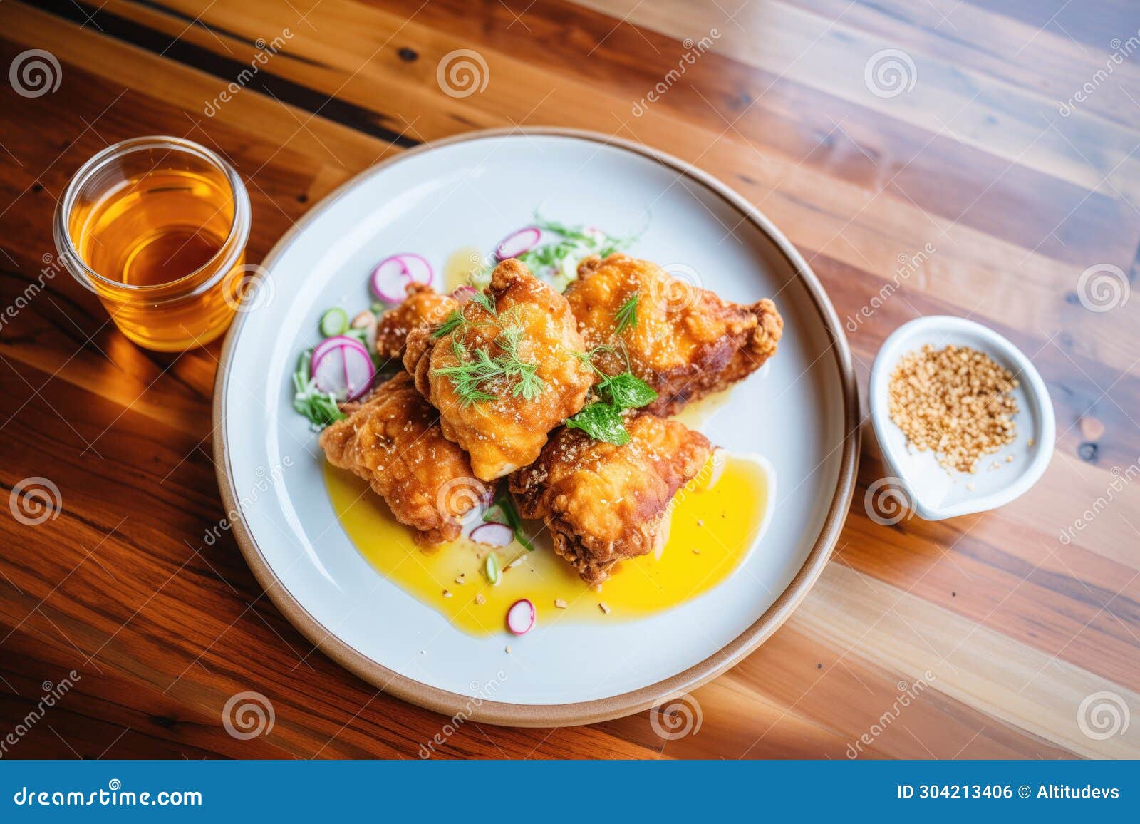 Fried Chicken with Honey Drizzle and Biscuits Stock Photo - Image of ...