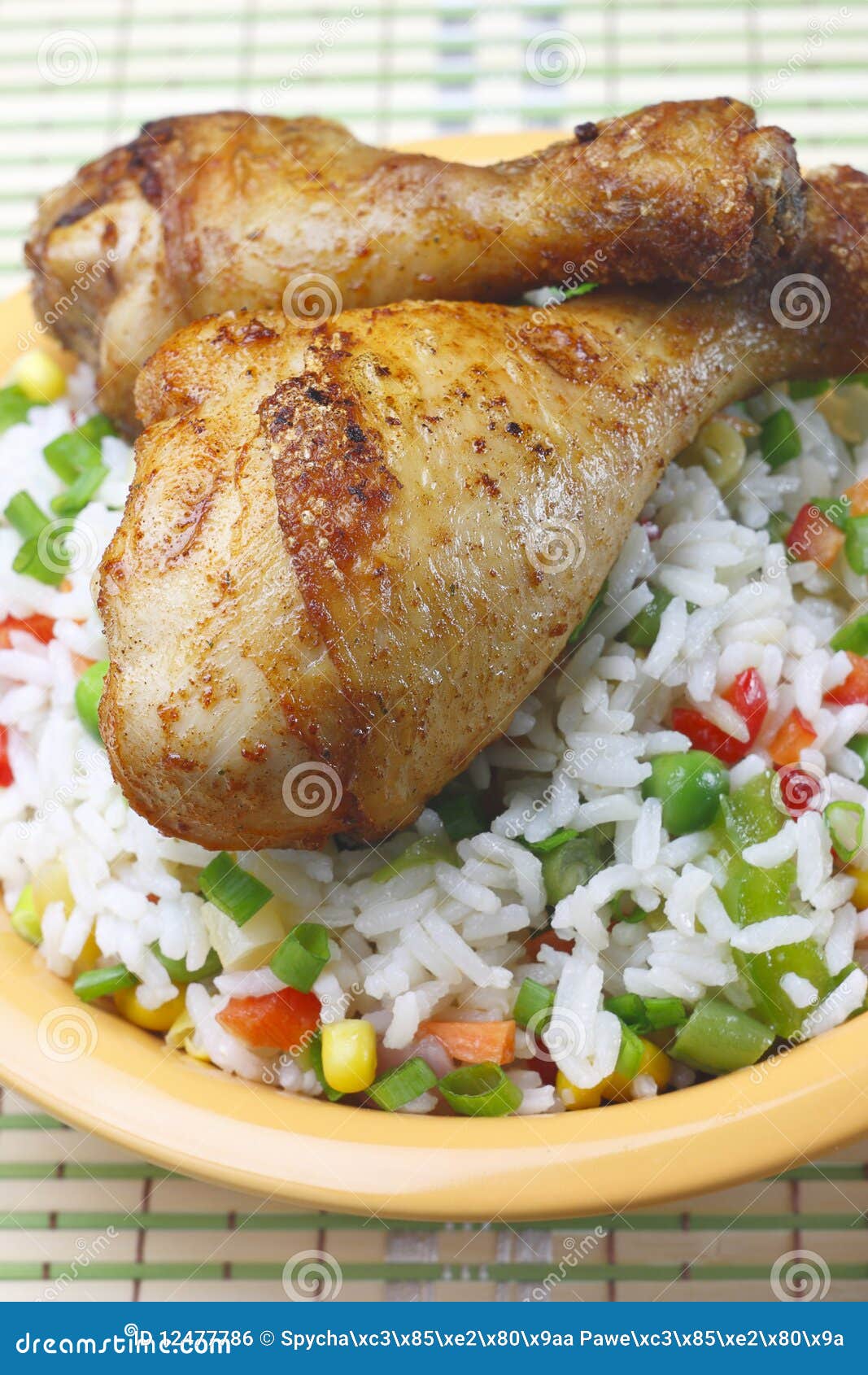Fried chicken leg. stock photo. Image of cook, peas, paprika - 12477786