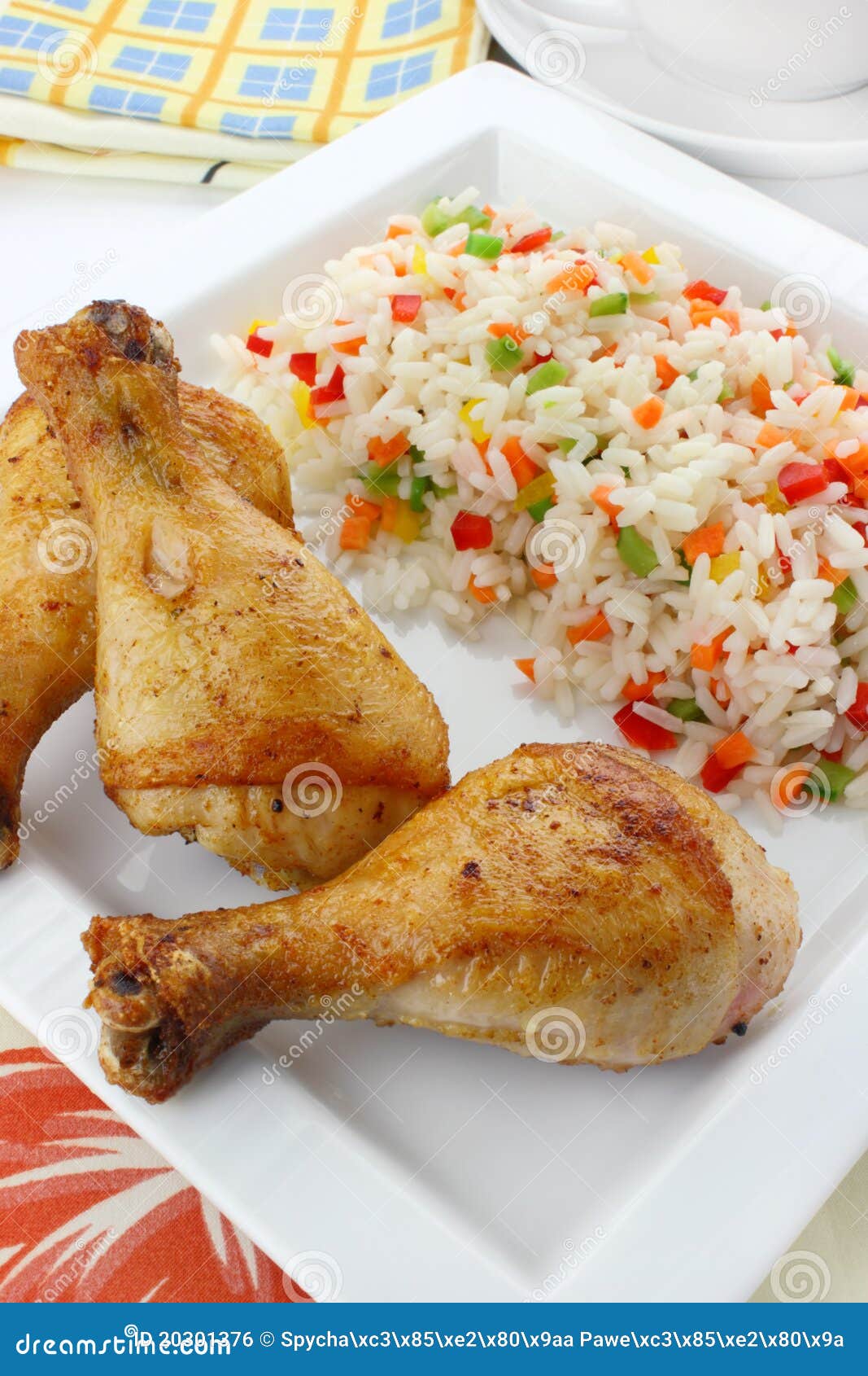 Fried Chicken Leg with Rice Stock Photo - Image of peas, lunch: 20301376