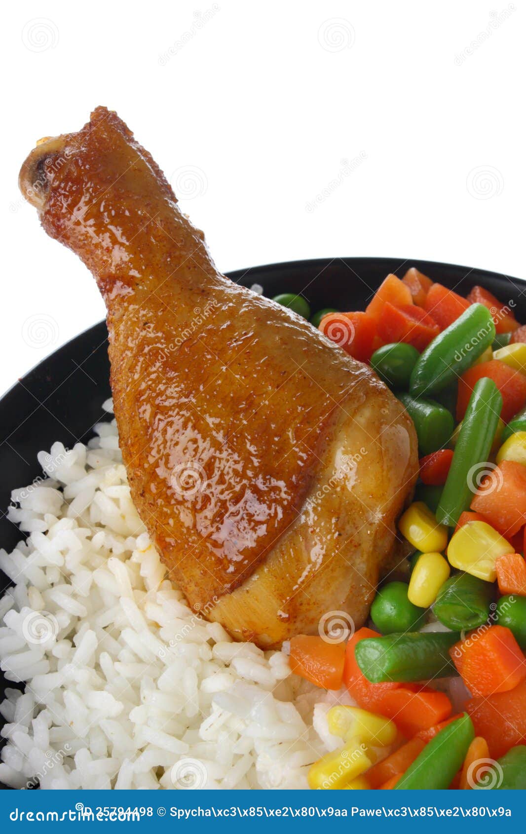 Fried Chicken Leg with Rice Stock Photo - Image of rice, peas: 25794498