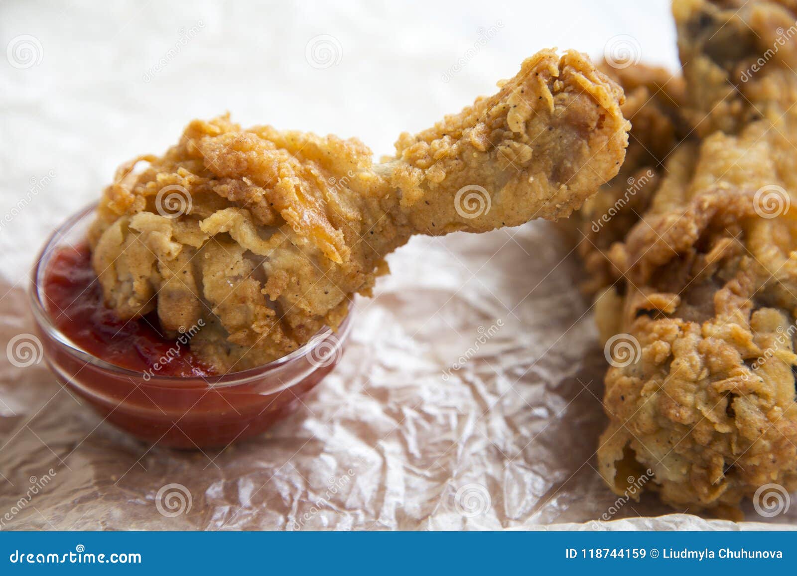 Fried Chicken Legs, Side View. Stock Image - Image of messy, carryout ...