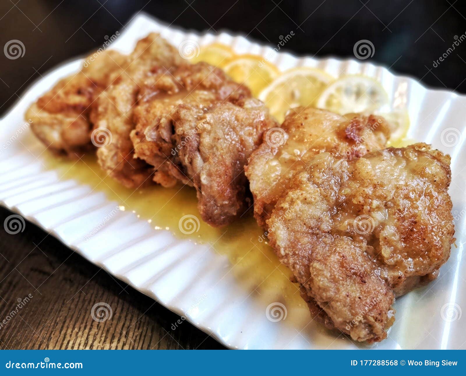 Fried chicken with lemon stock photo. Image of lemon - 177288568