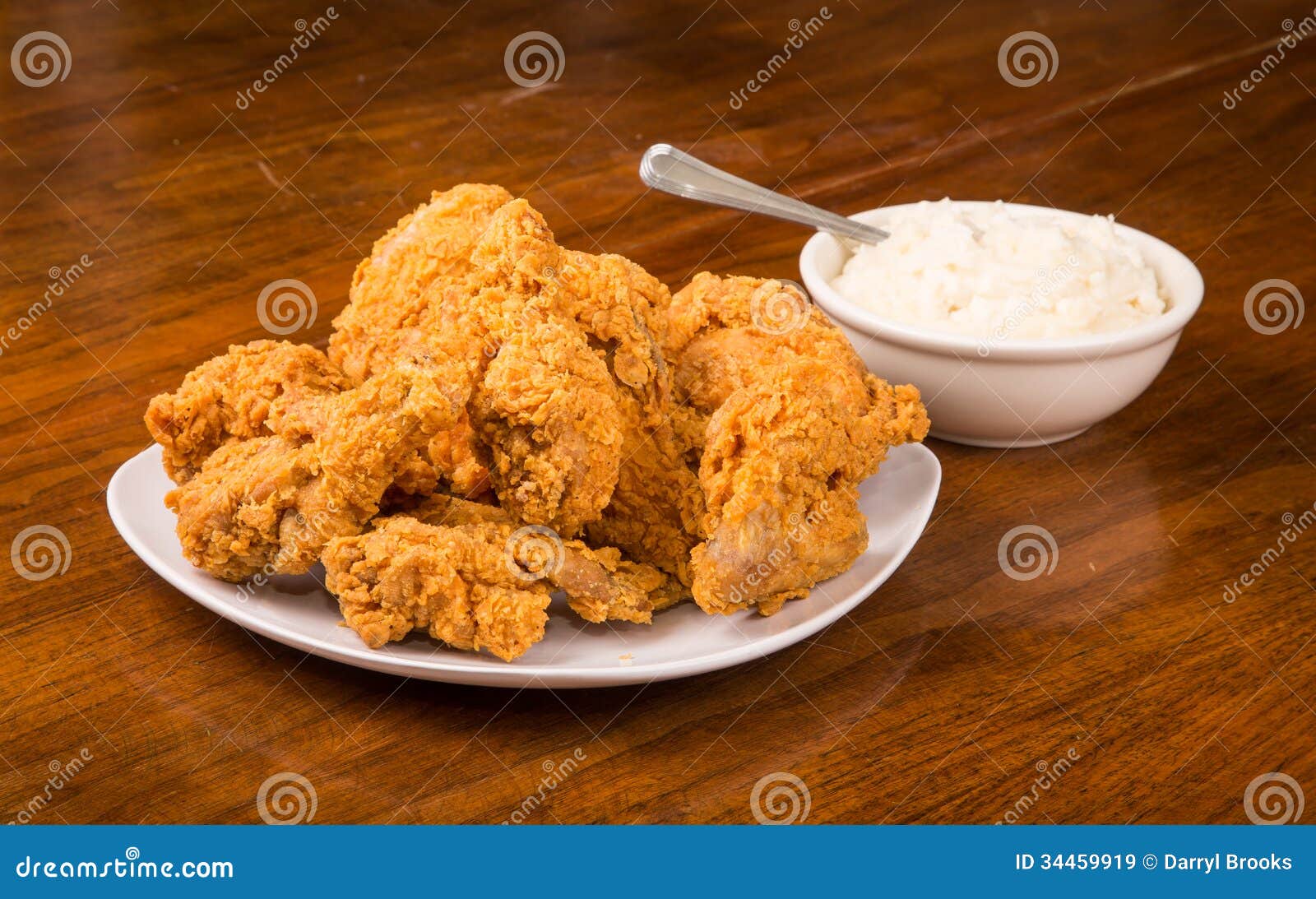 Fried Chicken with Mashed Potatoes Stock Image - Image of breast, plate ...