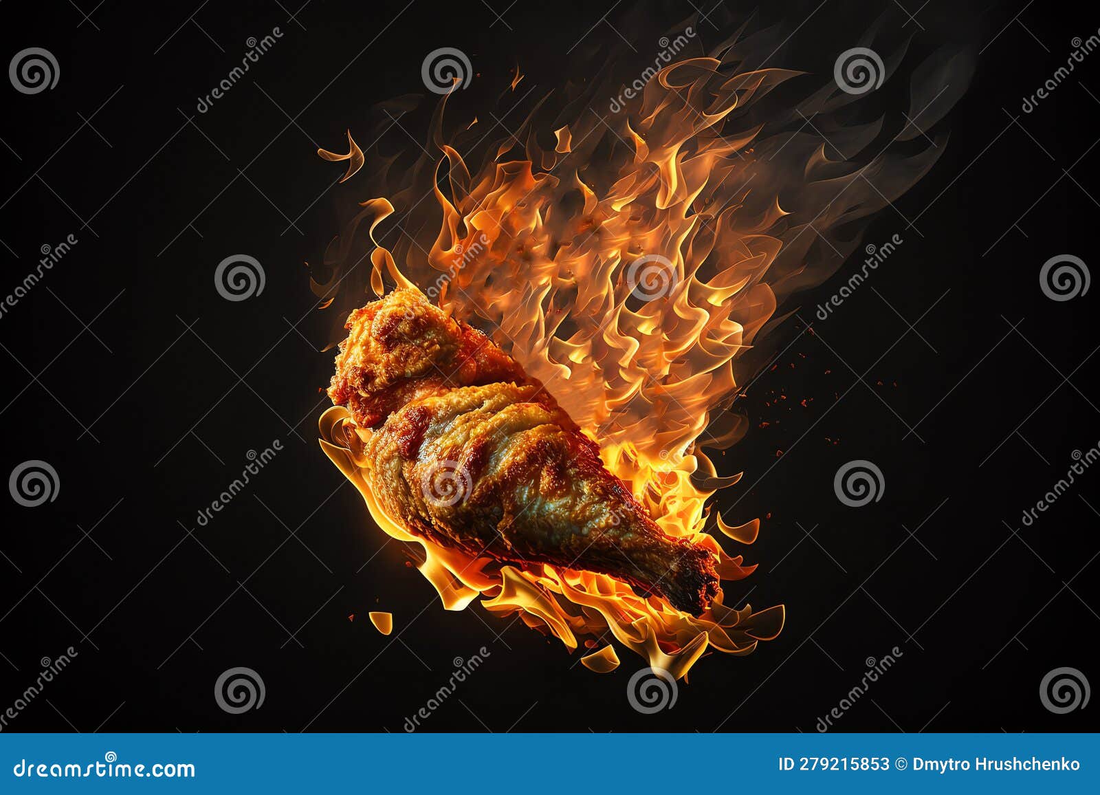 Fried Chicken Meat in Fire. Spicy Chicken. Hot Roasted Chicken Stock ...