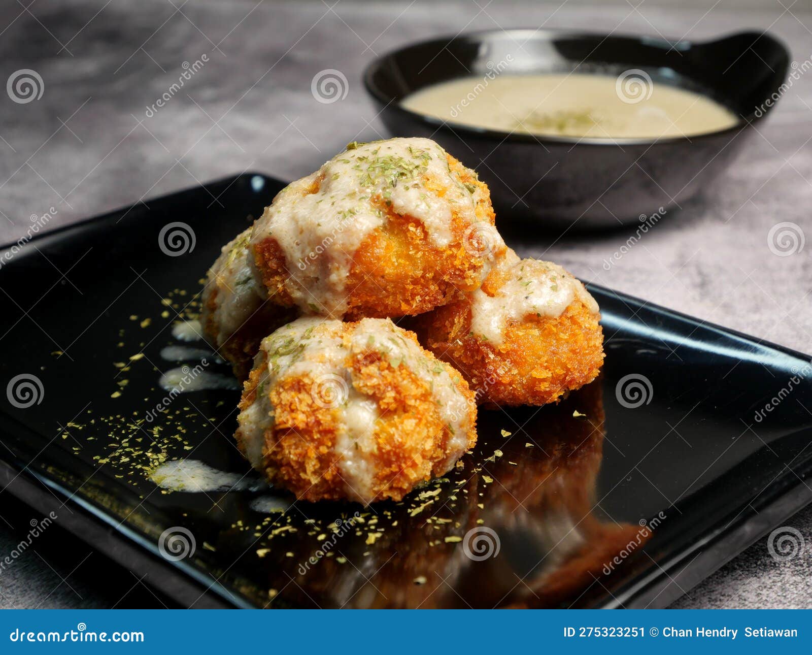 Fried Chicken Meatballs Served with Mushroom Sauce Stock Image - Image ...