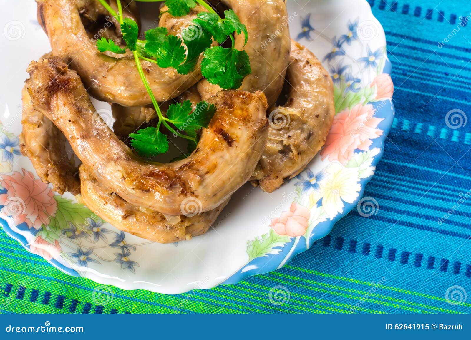 Fried Chicken Necks with Onions and Cilantro Stock Image - Image of ...