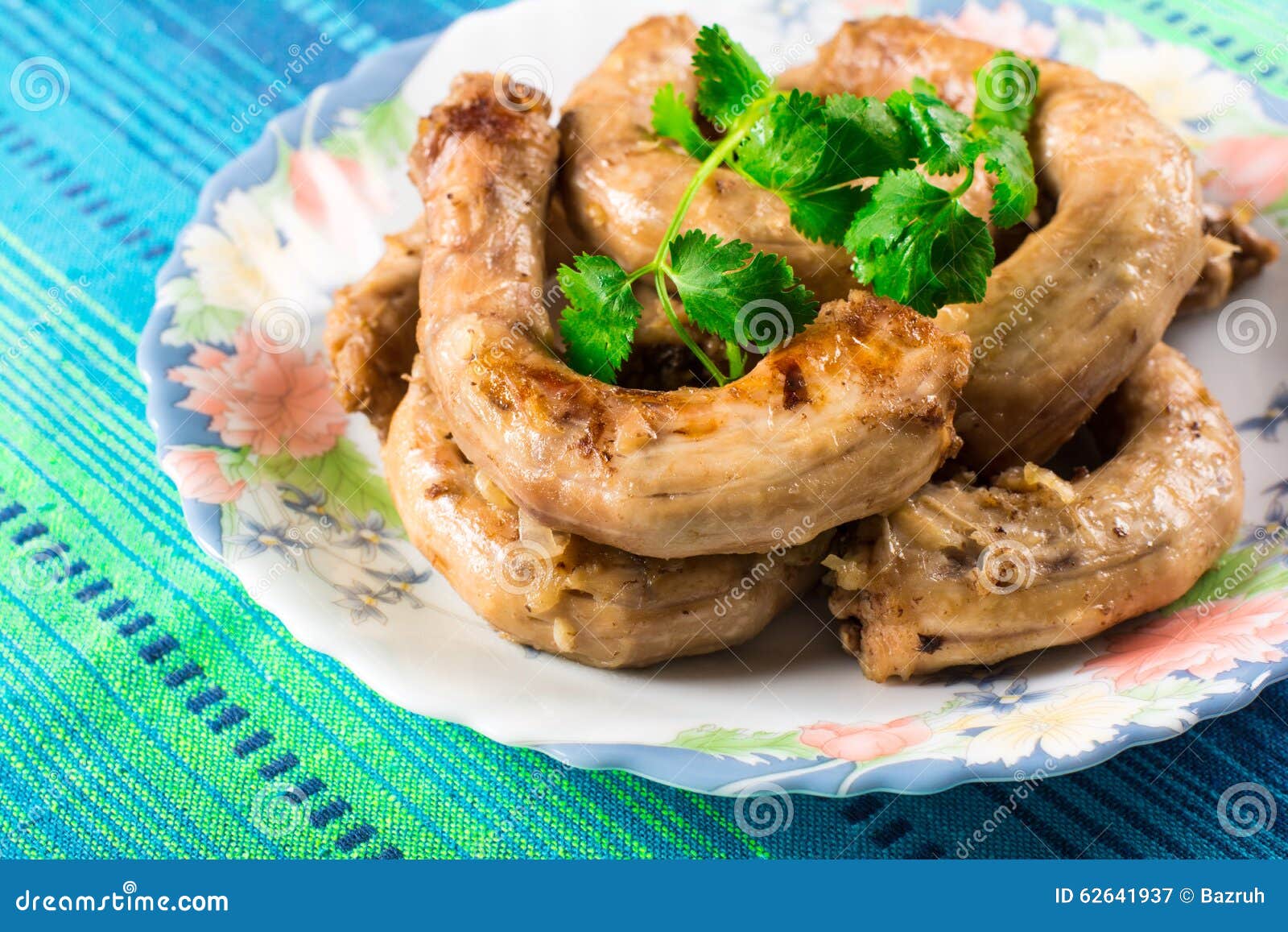 Fried Chicken Necks with Onions and Cilantro Stock Image - Image of ...