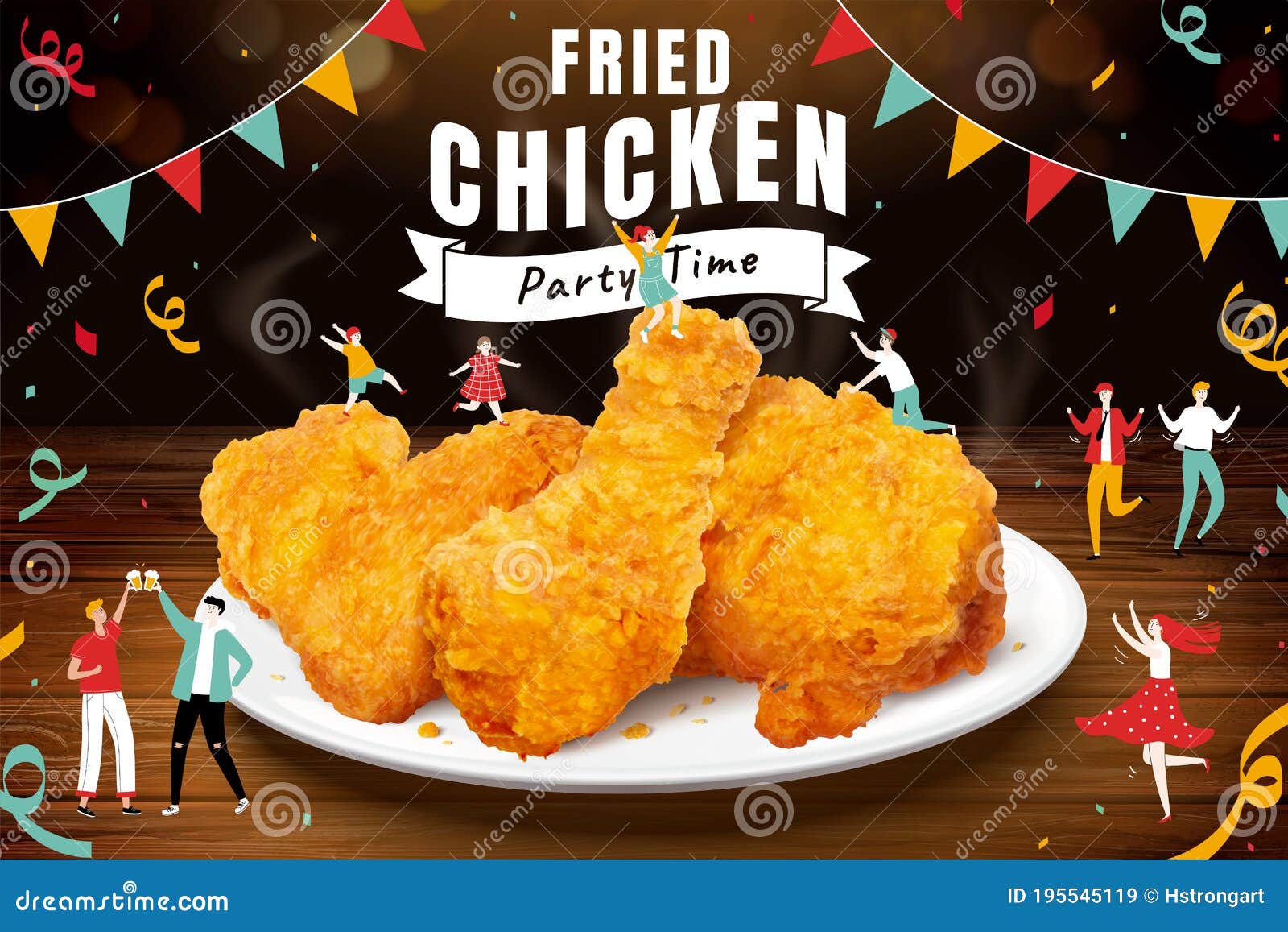 Fried chicken party ad stock vector. Illustration of appetizer - 195545119
