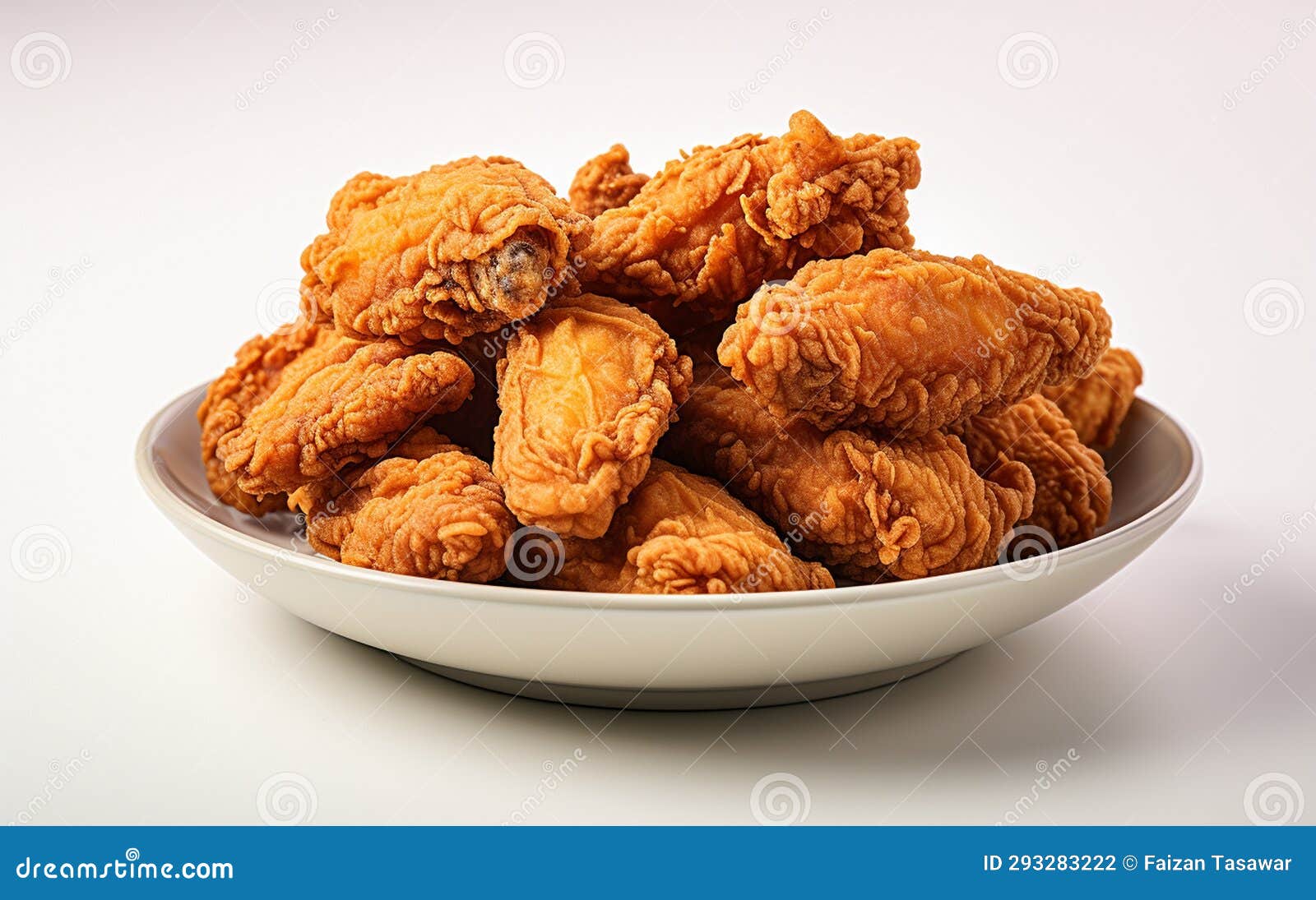 "Fried Chicken Piece on White Plate with a White Background -Generative ...