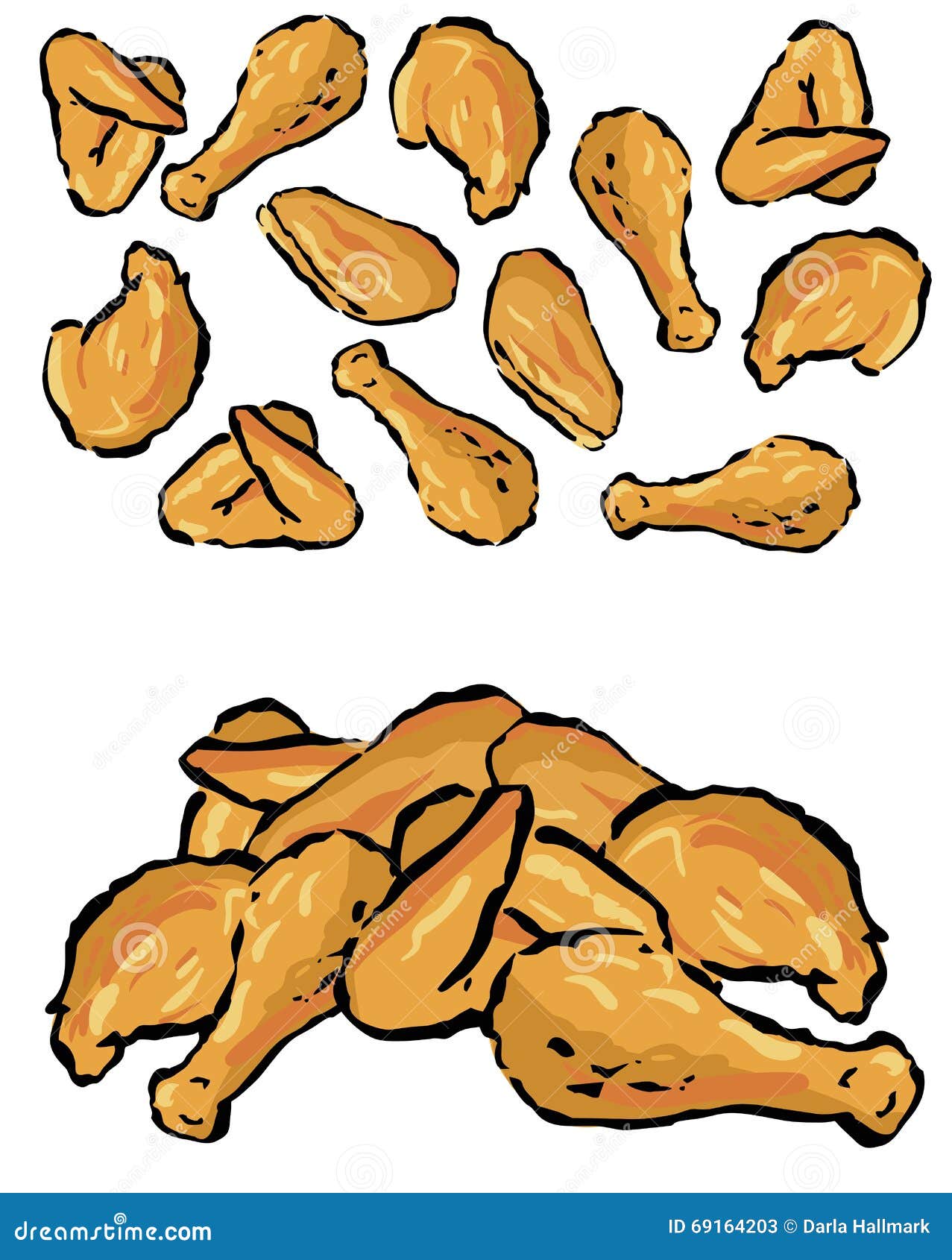 Fried Chicken Pieces stock vector. Illustration of fried - 69164203