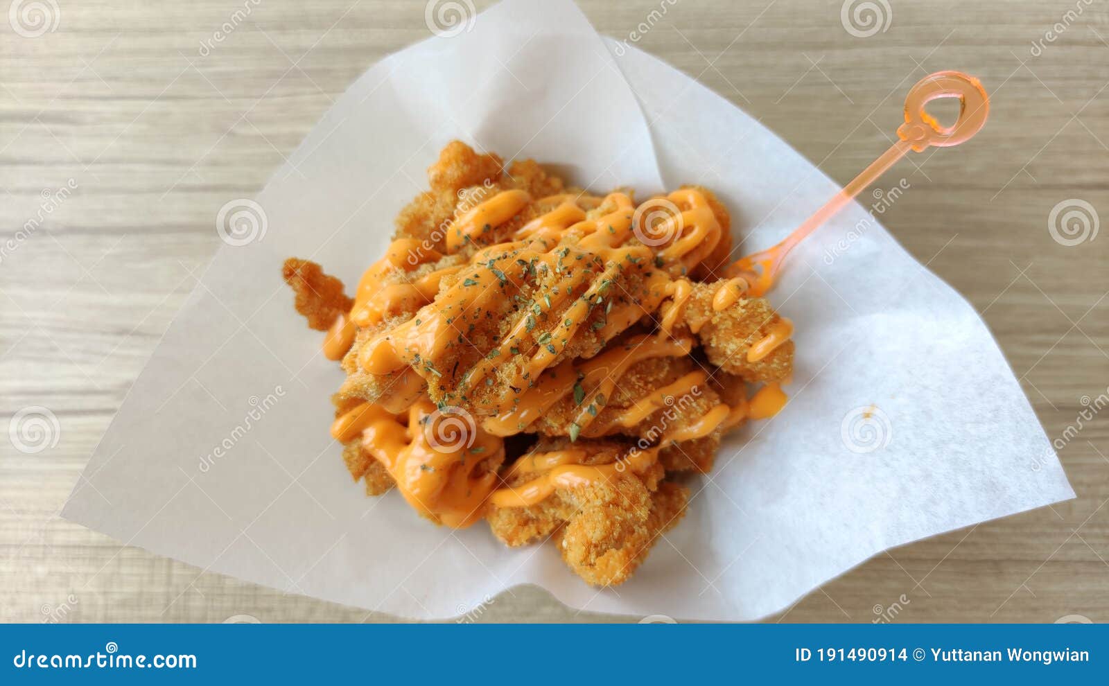 Fried Chicken Pop with Cheese Sauce Stock Photo - Image of snack ...