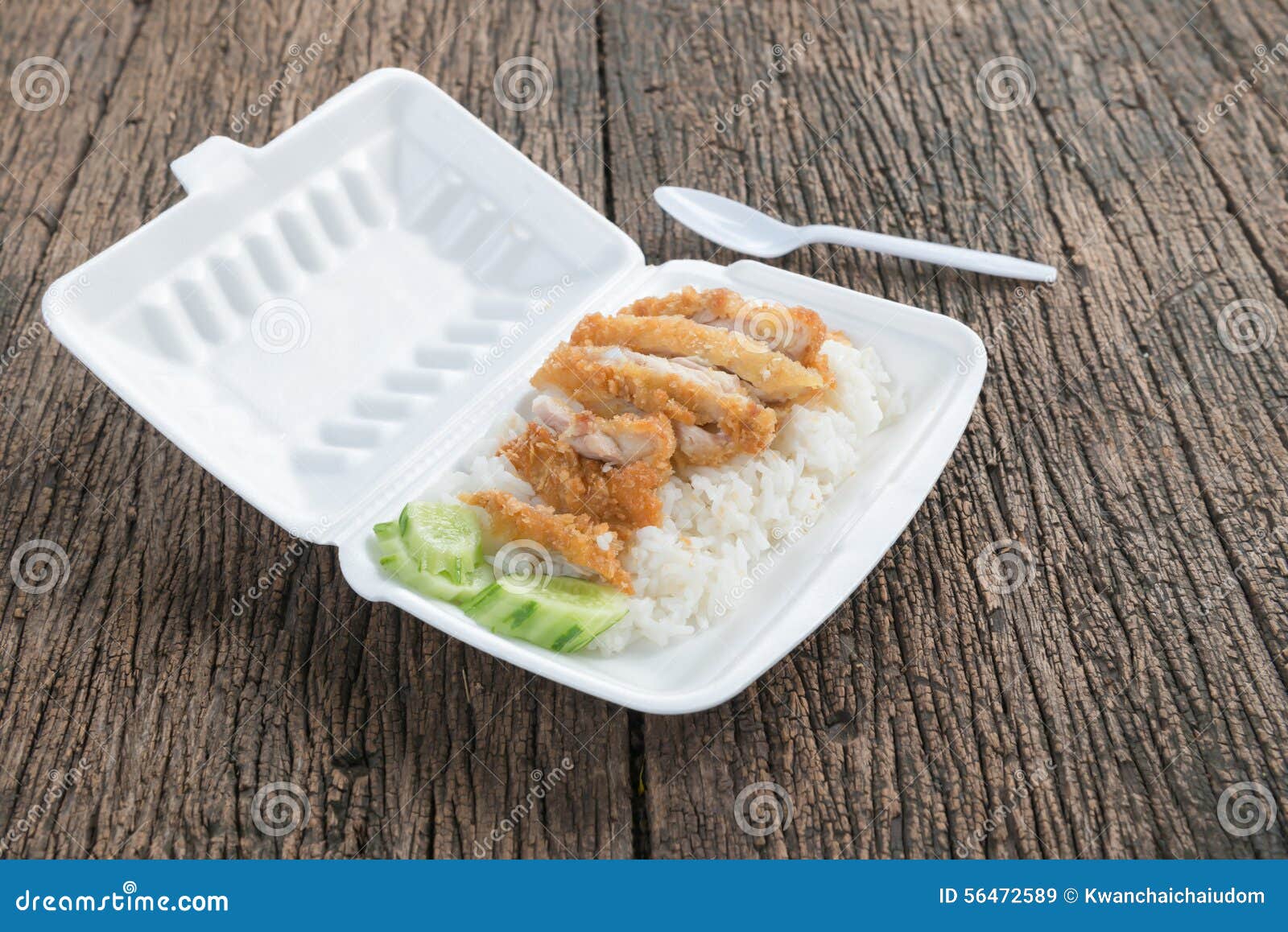 Fried Chicken with Rice in Foam Box Stock Image - Image of plain ...