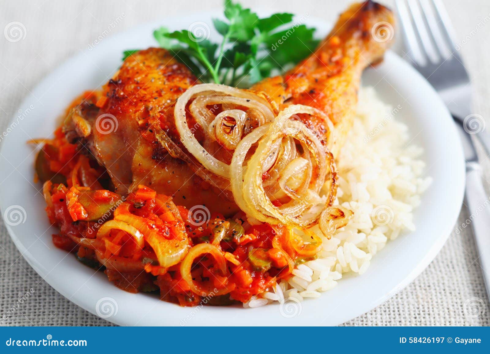 Fried chicken with rice stock image. Image of caffee - 58426197