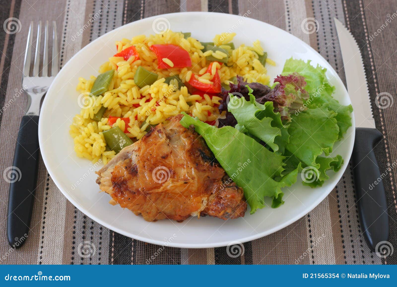 Fried Chicken With Rice And Salad Stock Images - Image: 21565354
