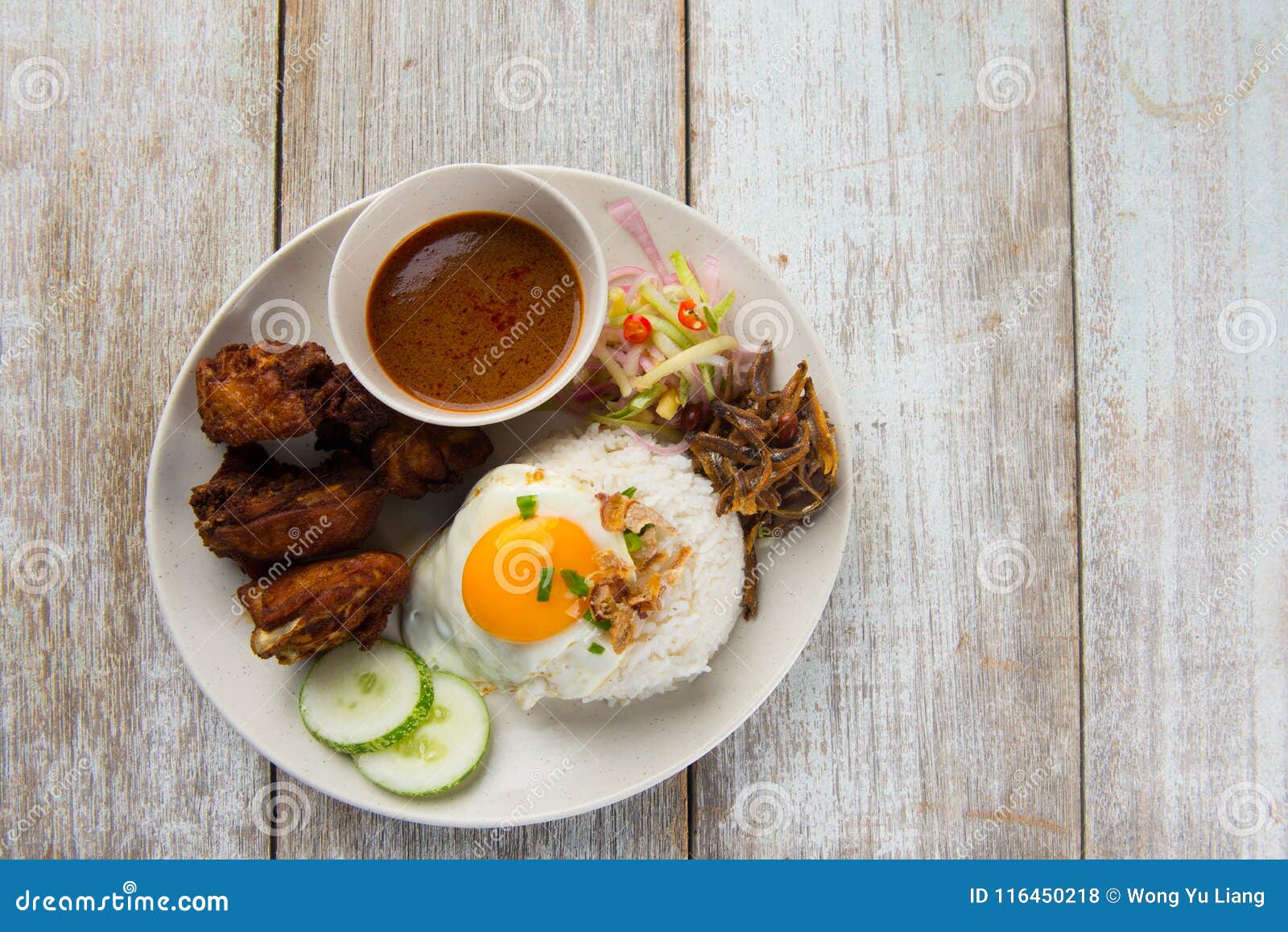 Fried Chicken Rice Top View Stock Photo - Image of tasty, lunch: 116450218