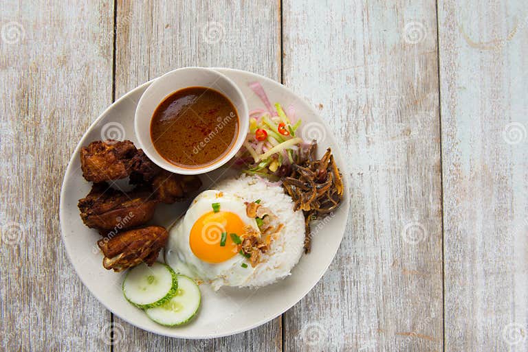 Fried Chicken Rice Top View Stock Photo - Image of tasty, lunch: 116450218