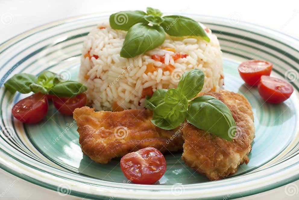 Fried chicken with rice stock image. Image of fastfood - 42077475
