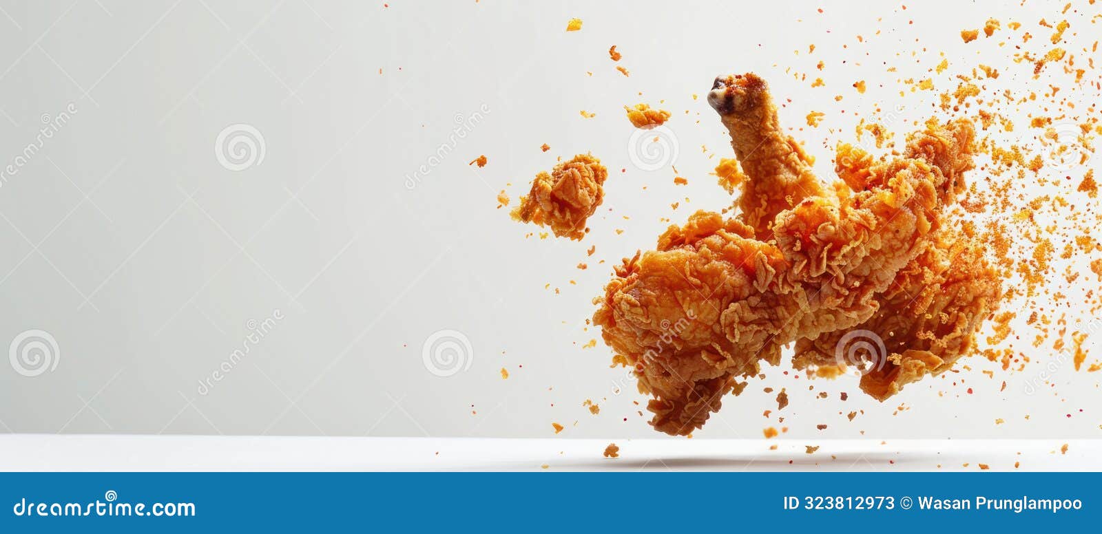 Fried Chicken, Rising, Bullet Shot, Solid White Background Stock Image ...