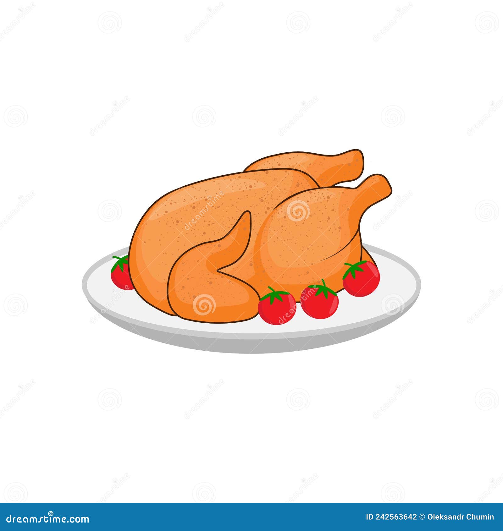 Fried Chicken on a Round Plate with Vegetables Illustration Stock ...