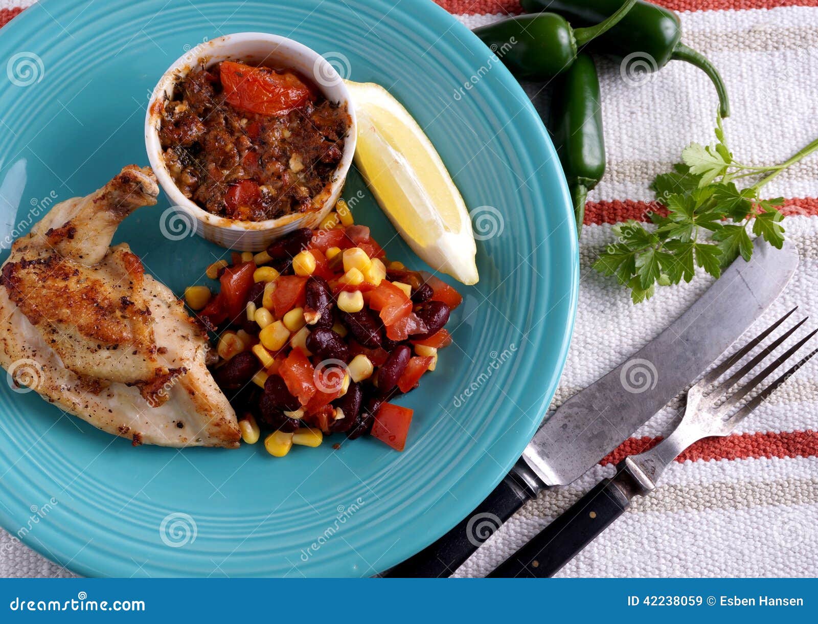 Fried Chicken with Salsa Salad Stock Image - Image of parsley, salsa ...
