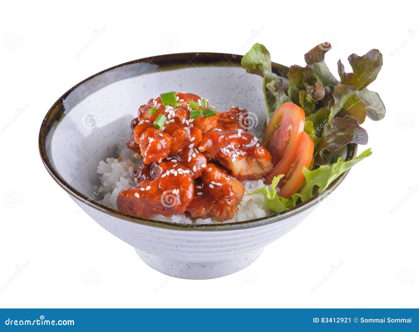 Fried Chicken-saus Met Rijst Stock Afbeelding - Image of diner, schotel ...