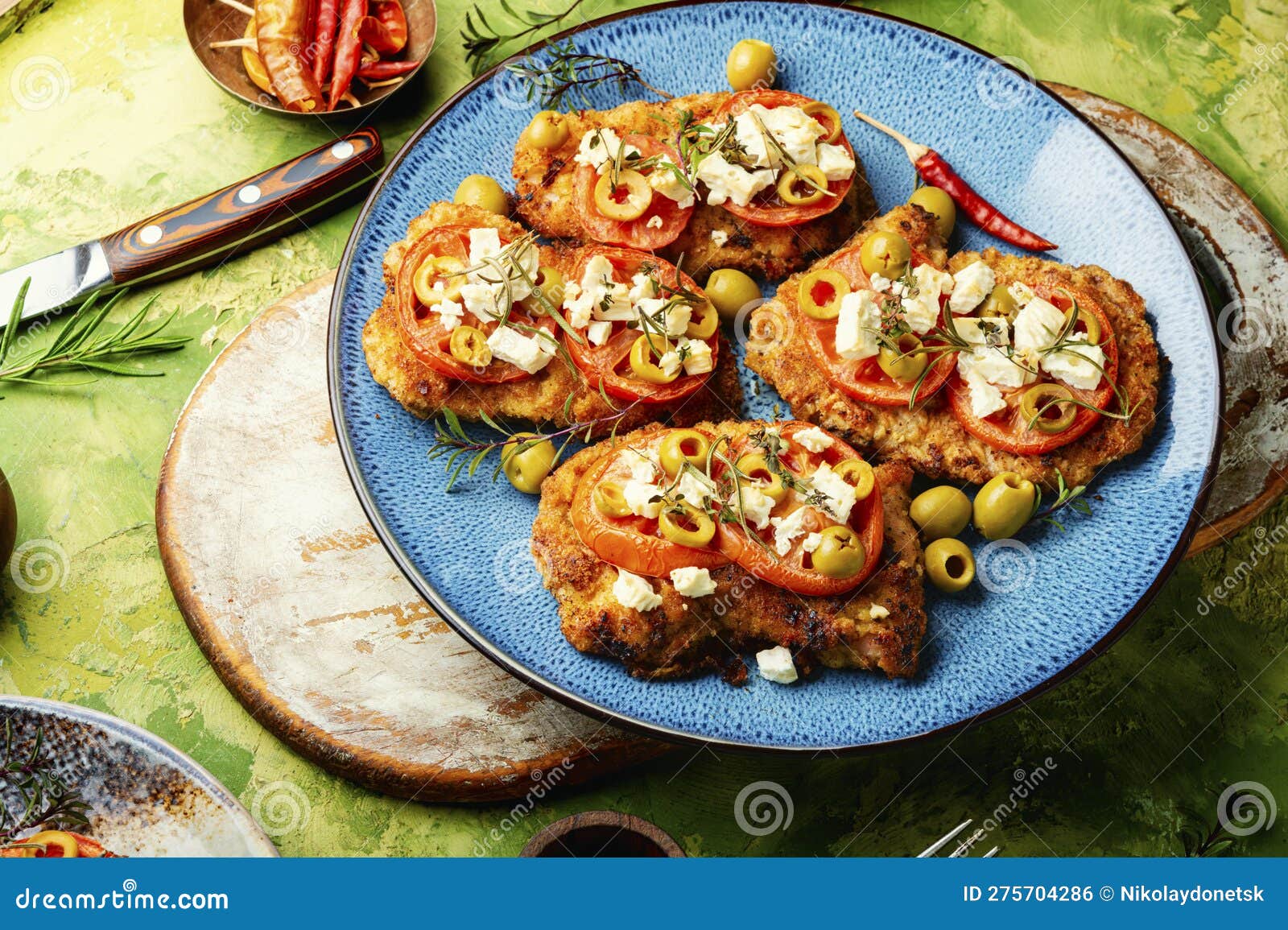 Fried chicken schnitzel stock photo. Image of roasted - 275704286