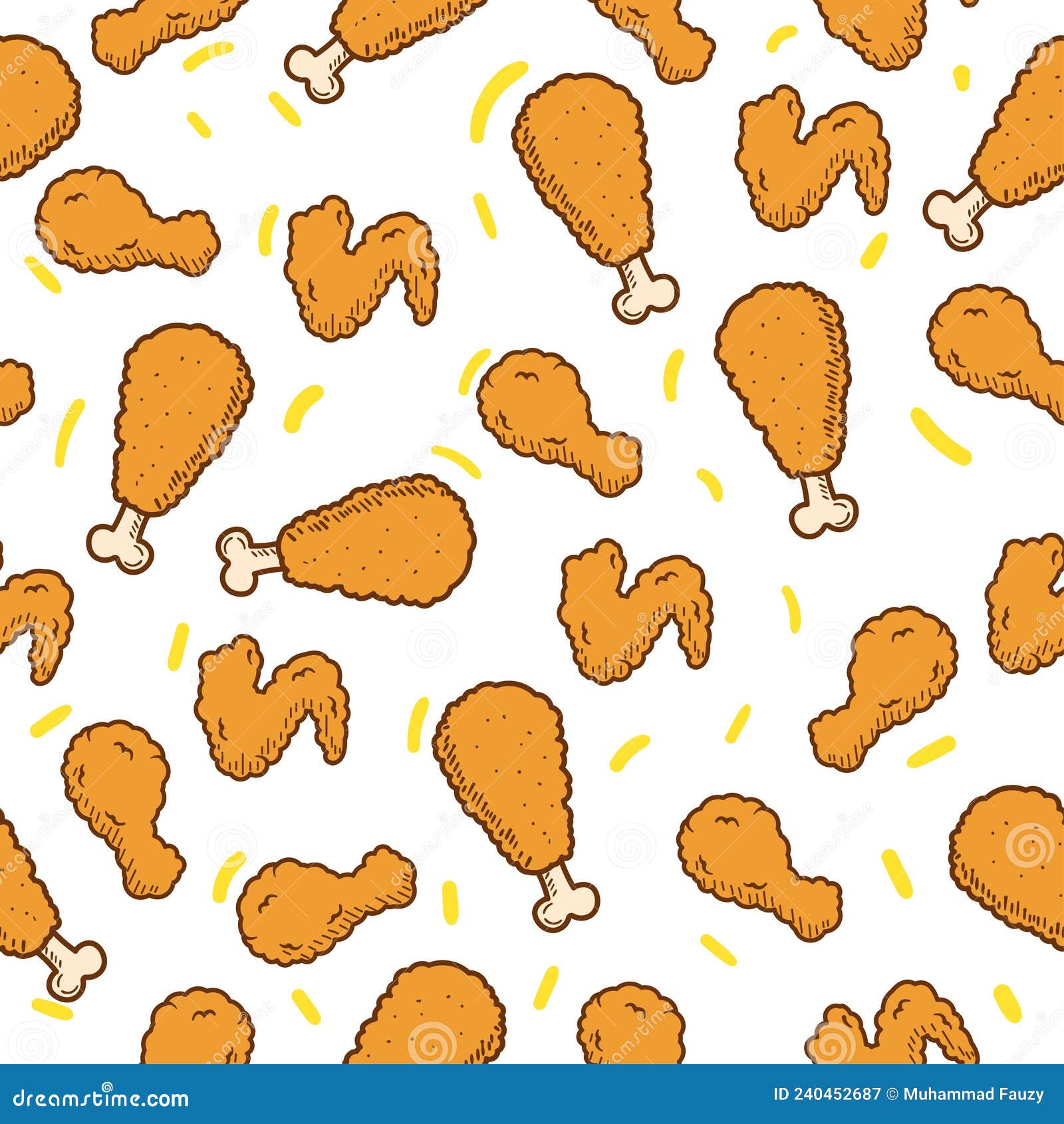 Fried Chicken Seamless Pattern Vector with Colorful Hand-drawn Style ...