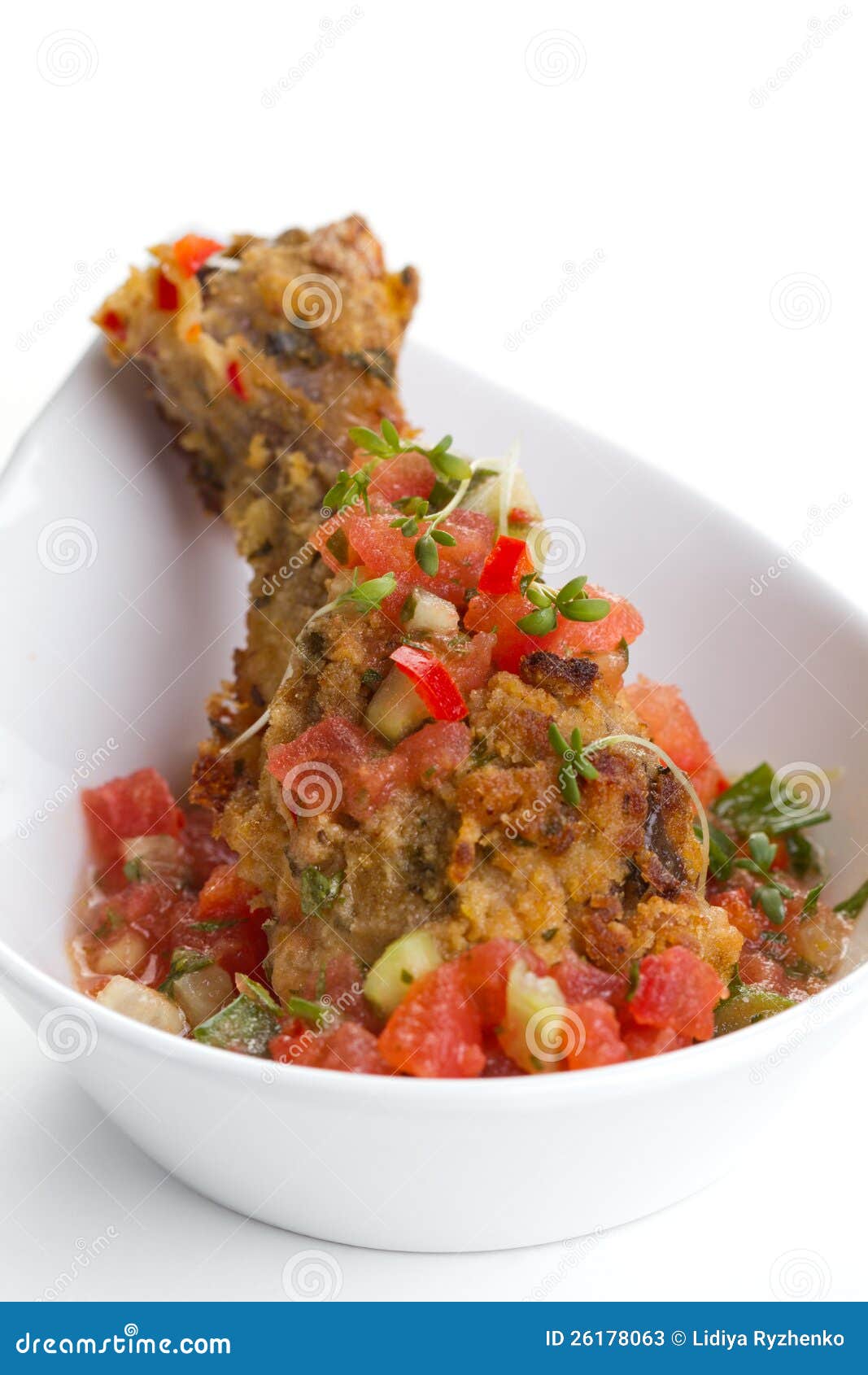 Fried Chicken Shin with Salsa Stock Image - Image of plate, crumbs ...