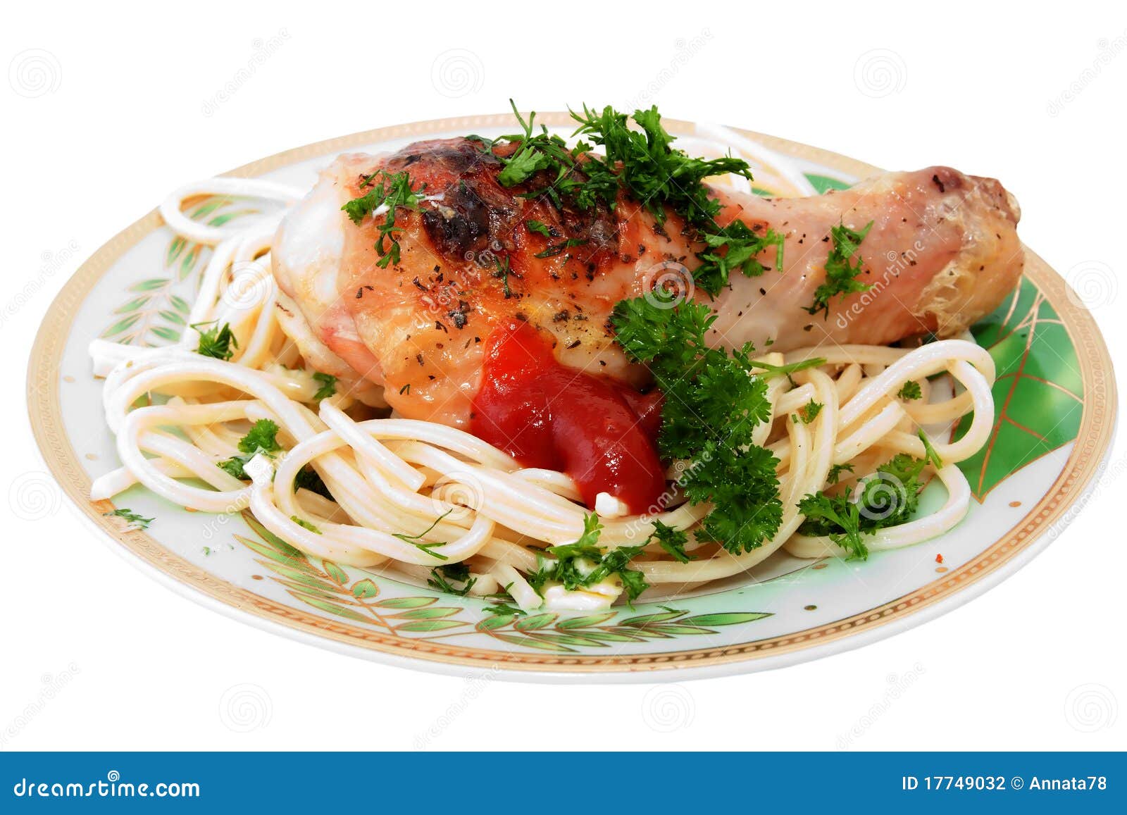 Fried Chicken with Spaghetti with Ketchup Stock Photo - Image of meal ...