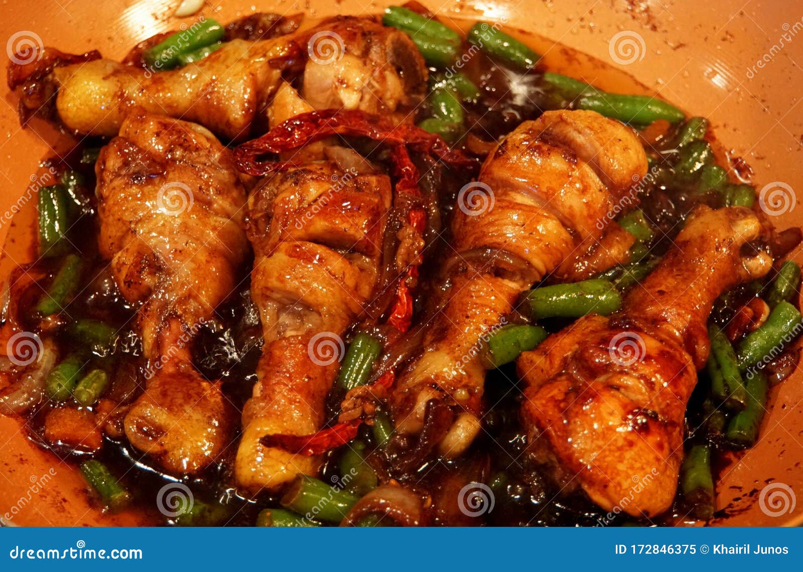 Fried Chicken with String Beans in Soy Sauce Stock Image - Image of ...