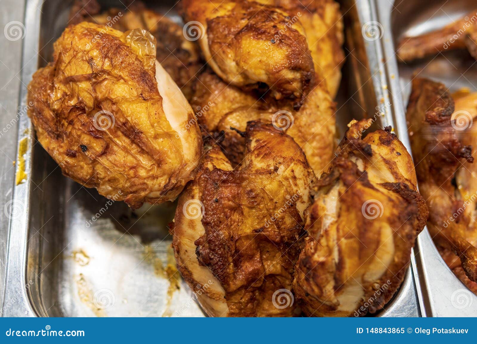 Fried Chicken on a Tray in a Supermarket Showcase Stock Image - Image ...