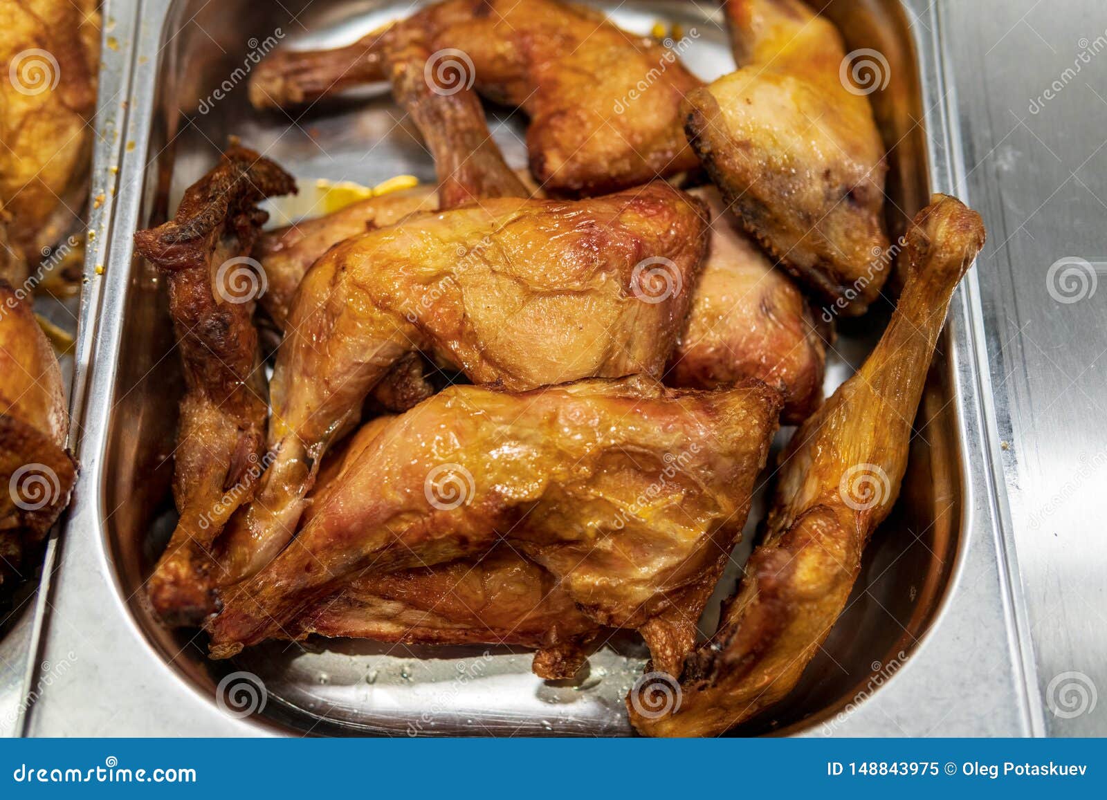 Fried Chicken on a Tray in a Supermarket Showcase Stock Image - Image ...