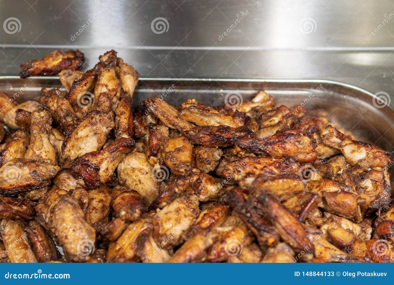Fried Chicken on a Tray in a Supermarket Showcase Stock Image - Image ...