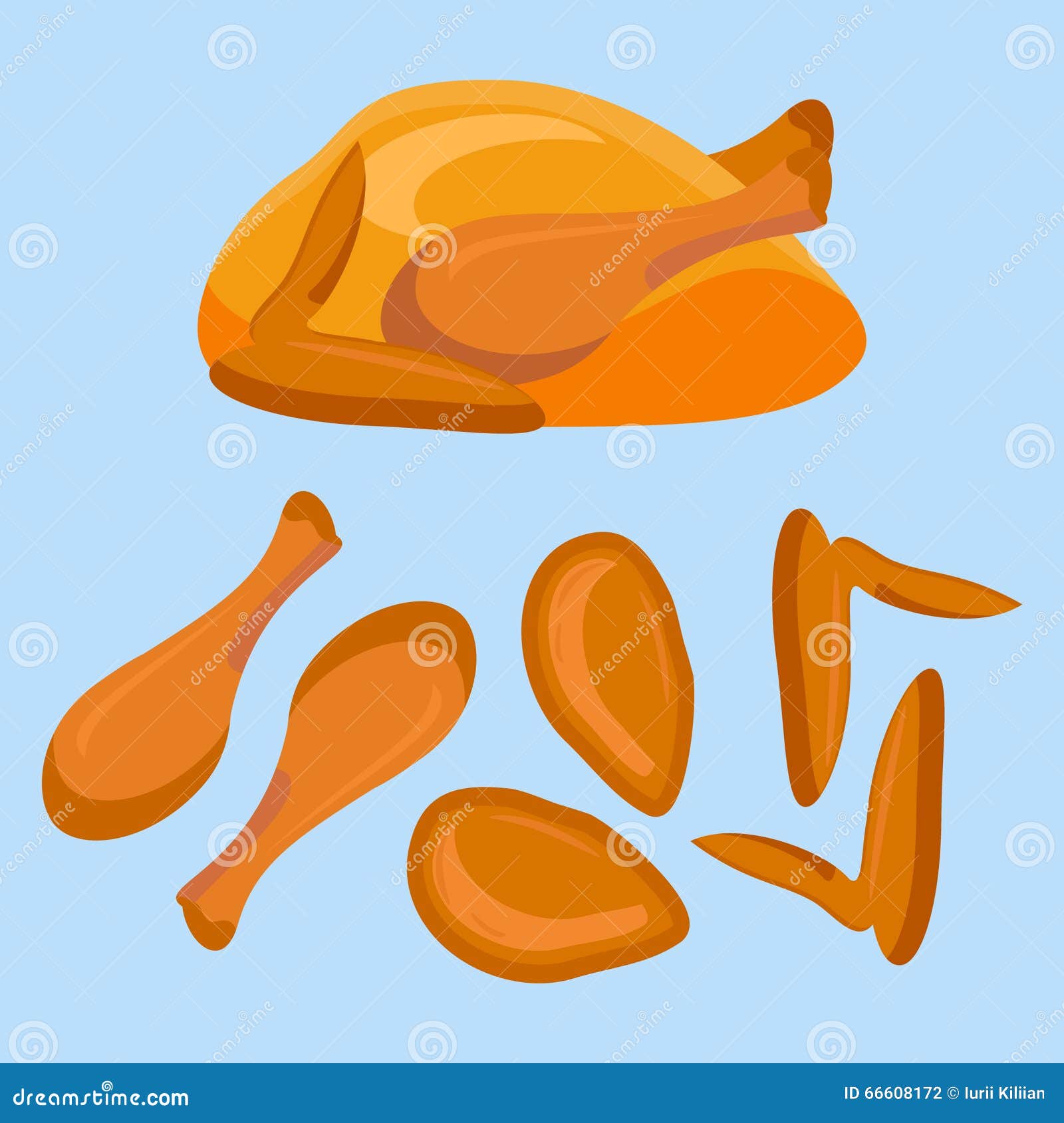 Fried Chicken or Turkey and Its Parts Stock Vector - Illustration of ...