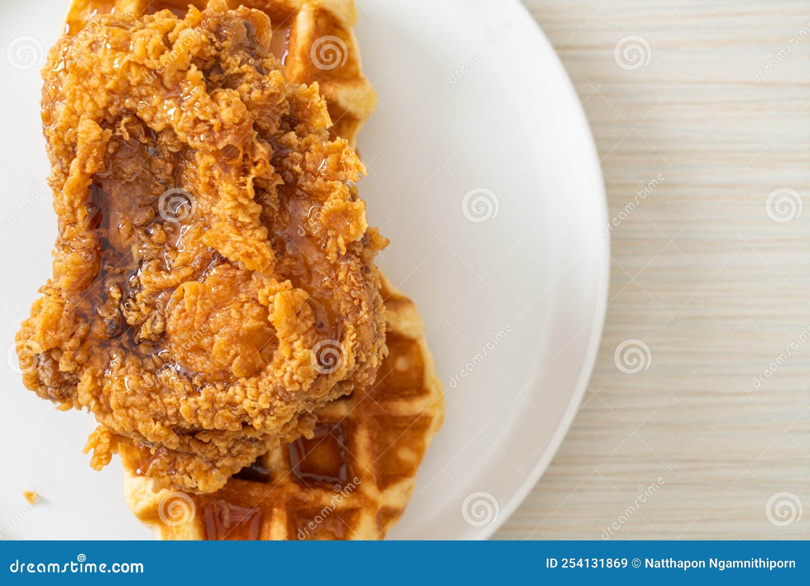 Fried Chicken Waffle with Honey or Maple Syrup Stock Image - Image of ...