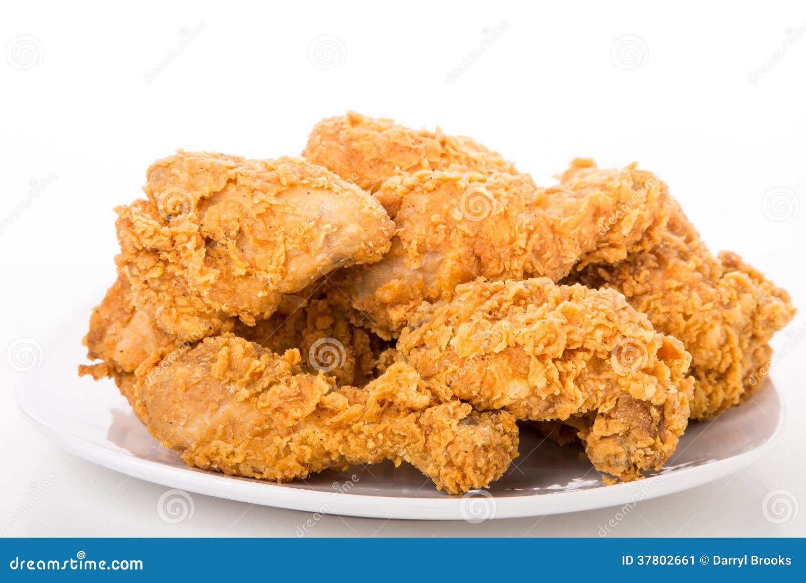 Fried Chicken on White Plate and Background Stock Image - Image of ...