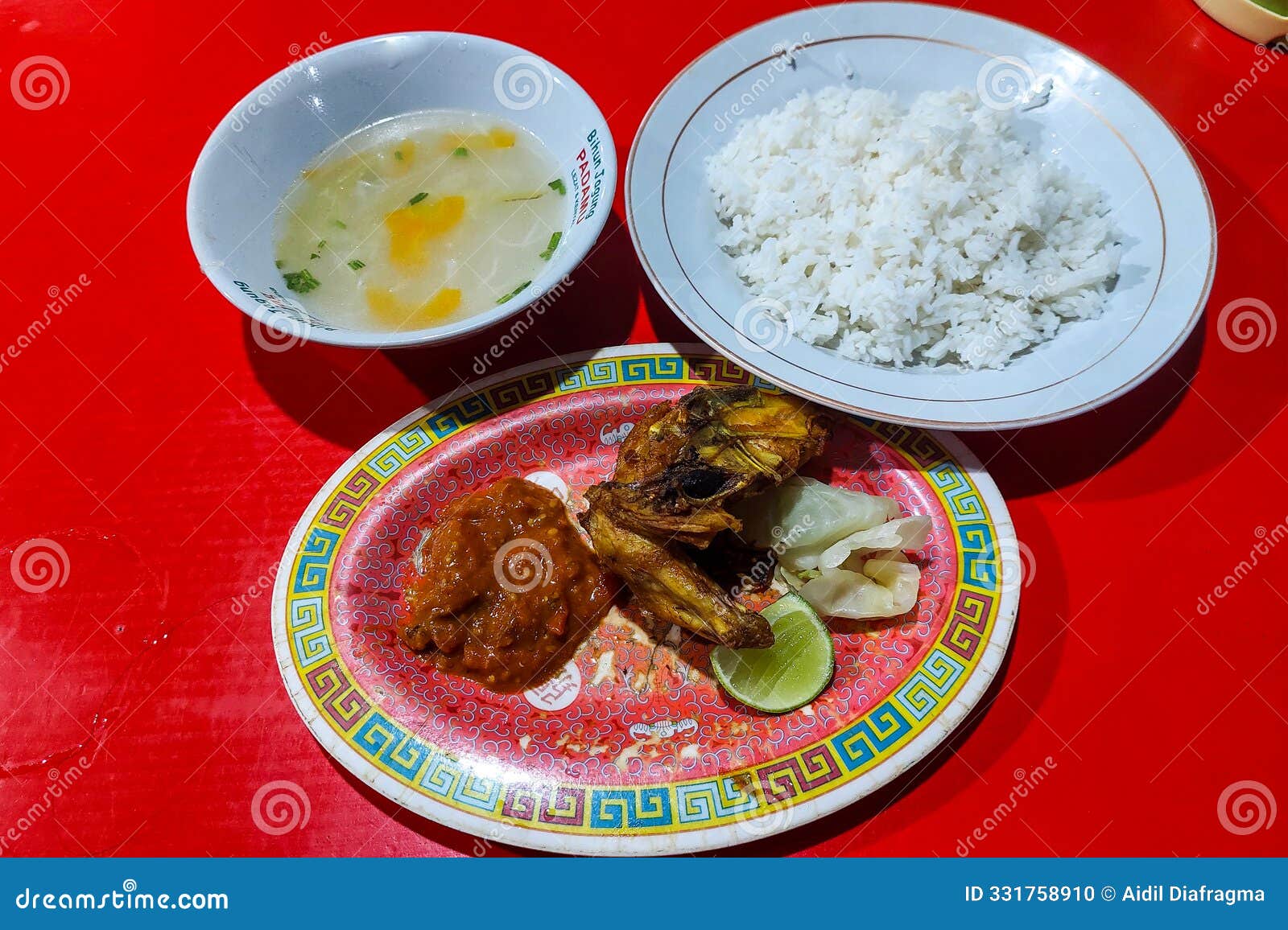 Fried Chicken and White Rice on the Dining Table Stock Photo - Image of ...