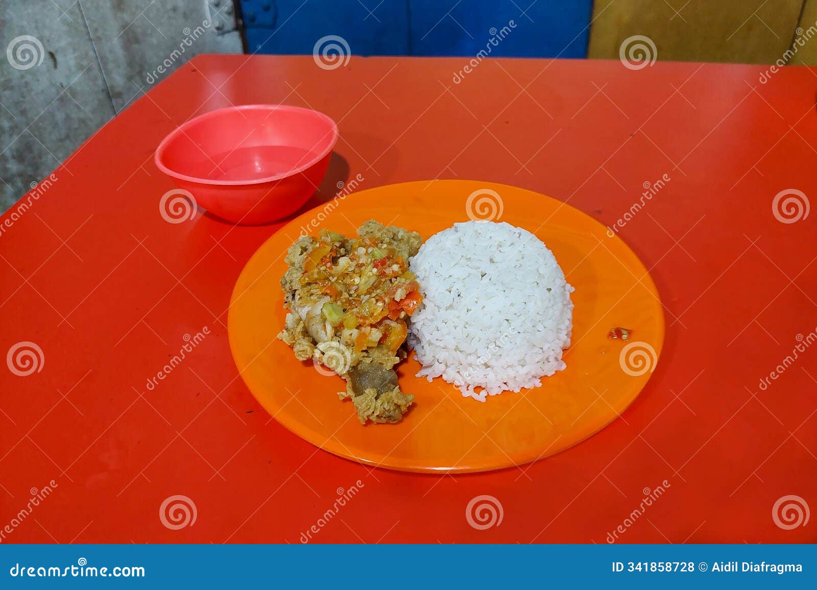 Fried Chicken and White Rice on the Dining Table Ready To Eat Stock ...