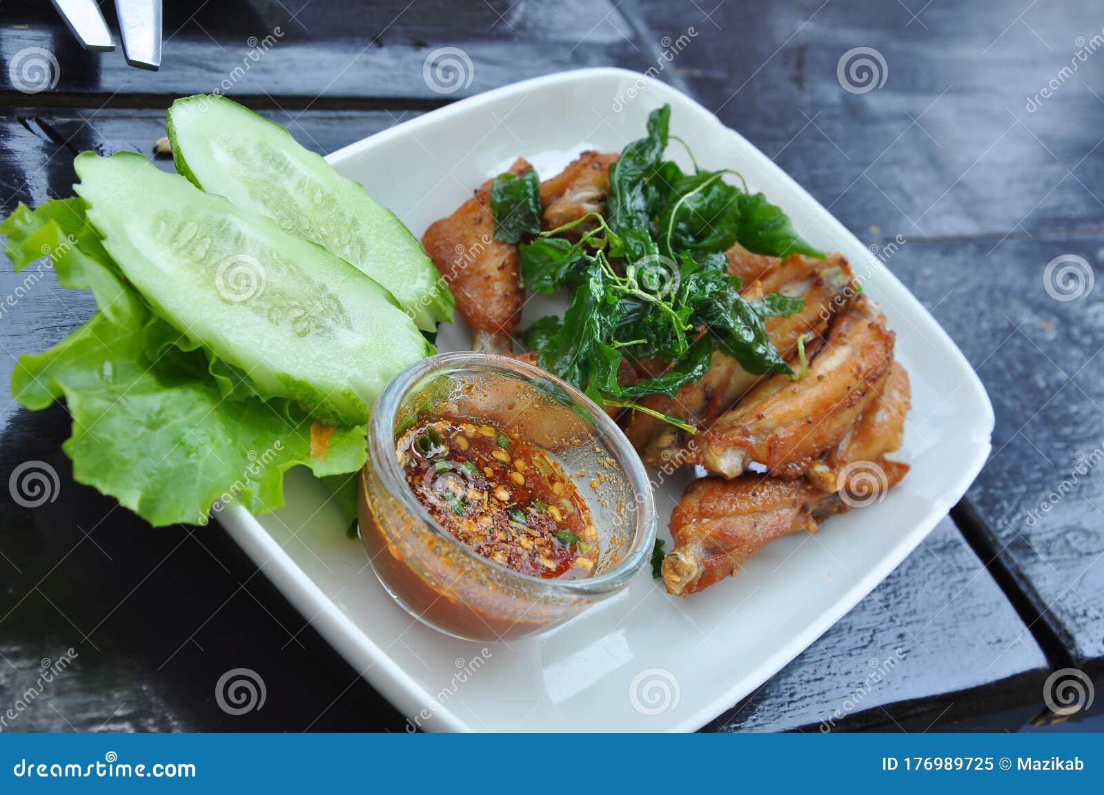 Fried Chicken Wings with Fish Sauce Stock Image - Image of cooked ...