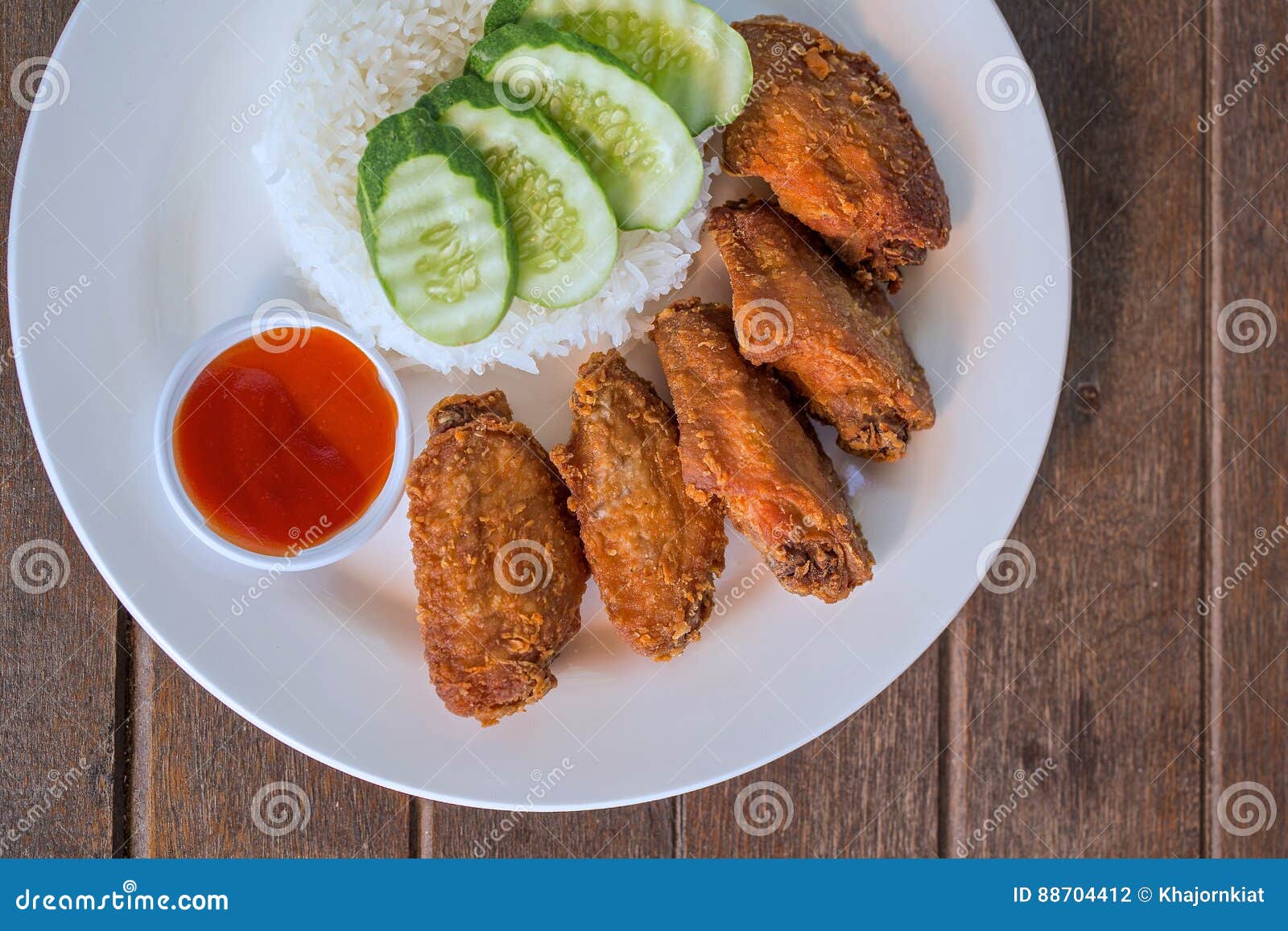 Fried Chicken Wings with Rice Stock Photo - Image of lunch, tasty: 88704412