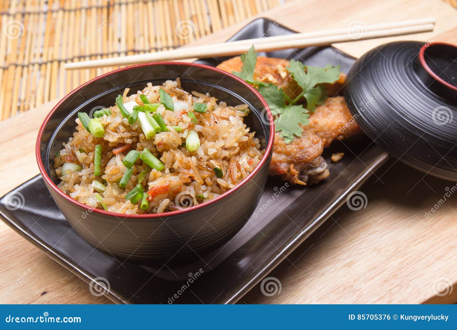 Fried Chicken Wings Served with Fry Rice Stock Photo - Image of serve ...